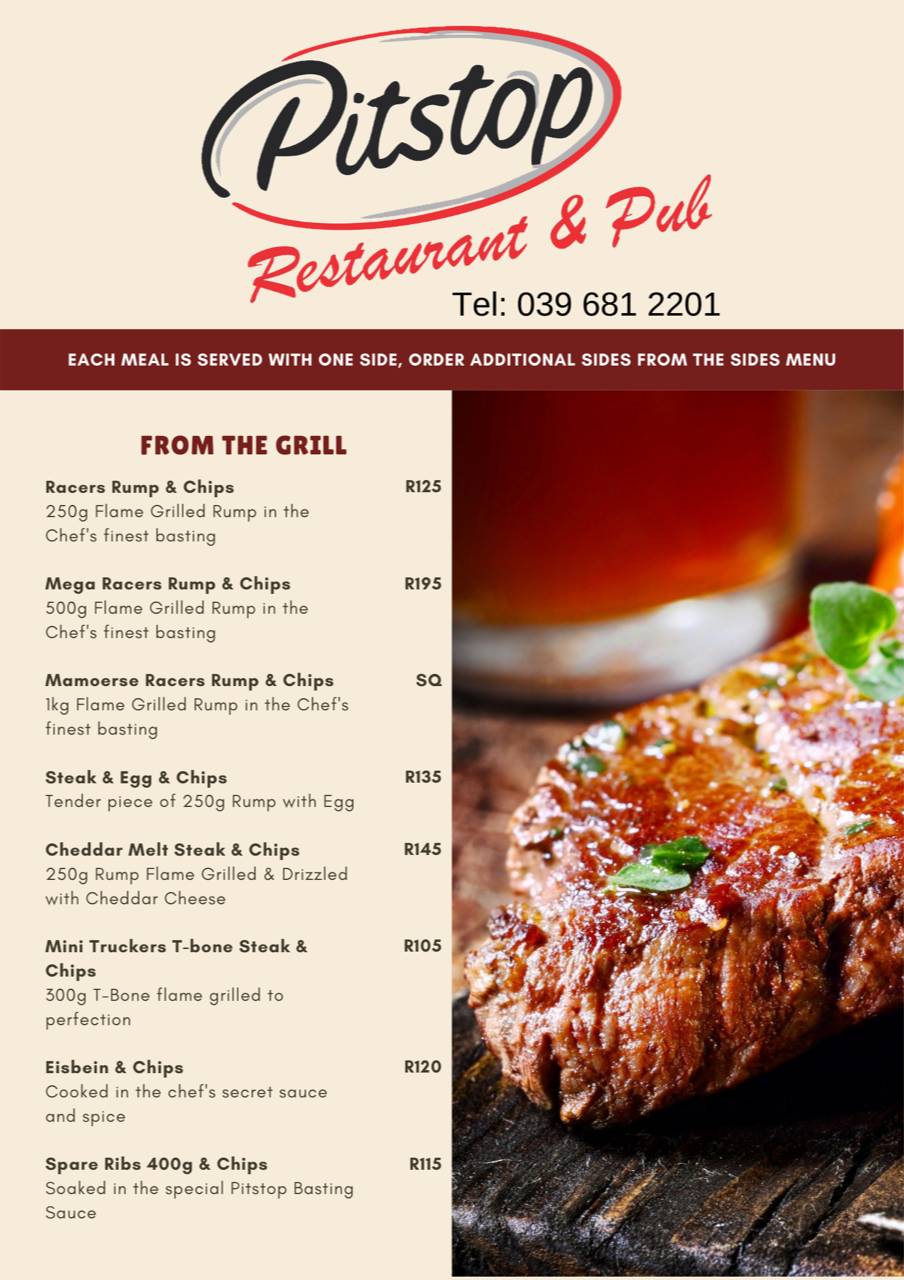 Menu at PITSTOP RESTAURANT & PUB, Port Shepstone