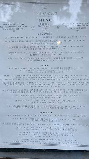 Menu at Port-na-Craig Inn & Restaurant, Pitlochry