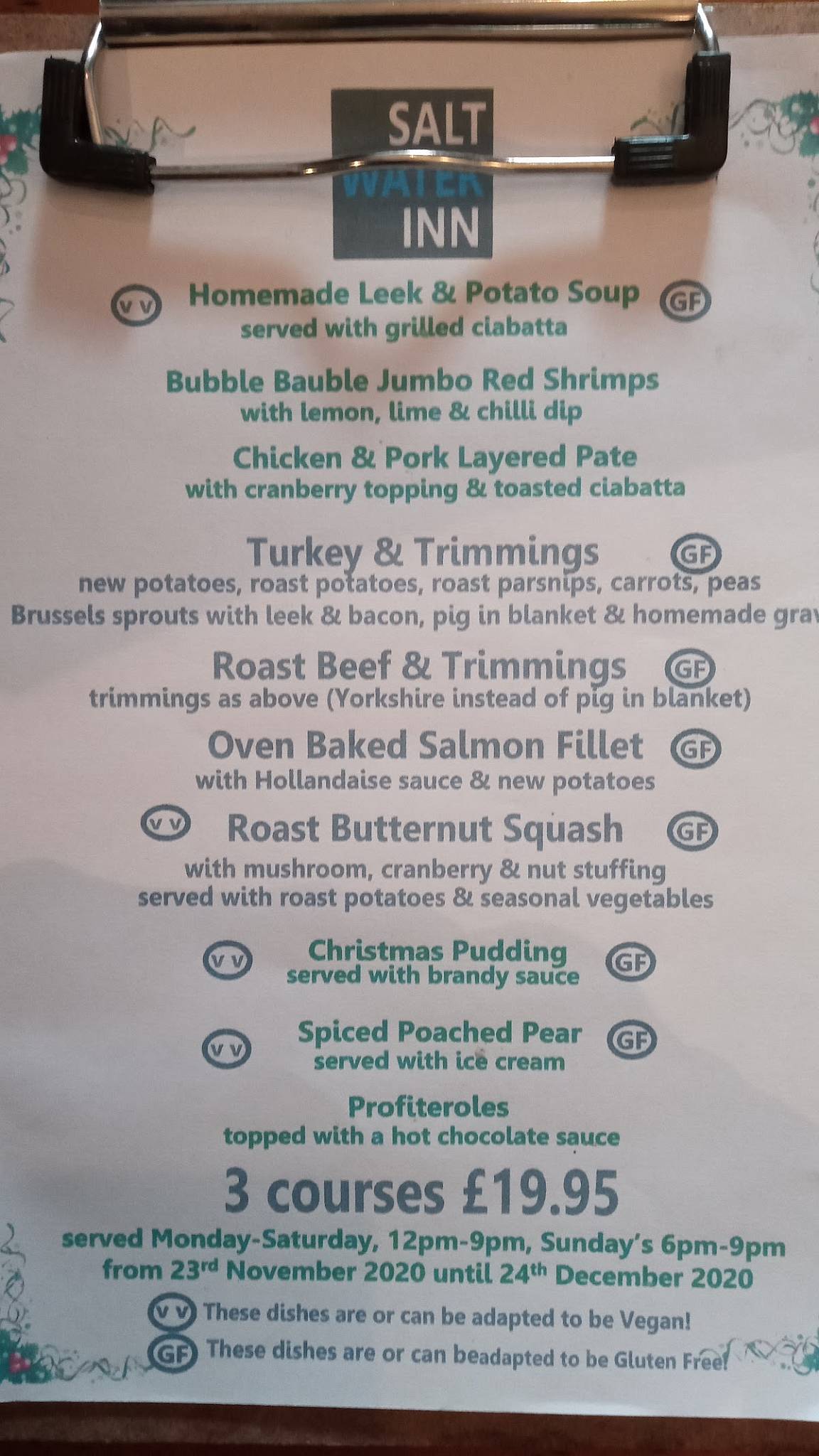 Menu at Saltwater Inn pub & bar, Porthcawl
