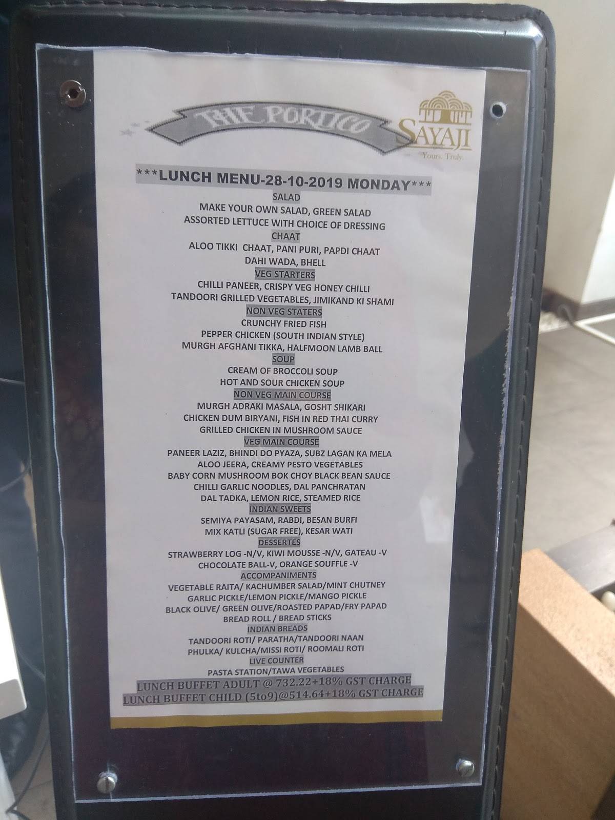 Menu at Portico Restaurant - Sayaji, Pune, Pune, 135/136 Ground Floor