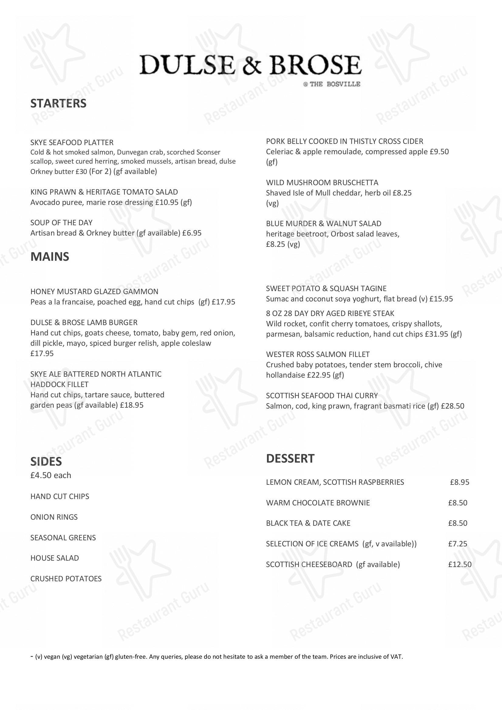 Menu at Dulse and Brose pub & bar, Portree