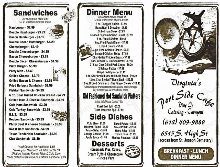 Menu at Portside Cafe, Lockbourne