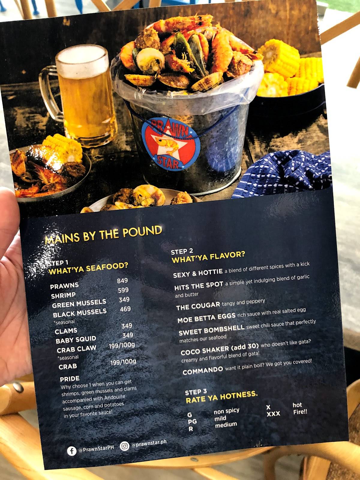 Menu at Prawn Star PH restaurant, Pasig