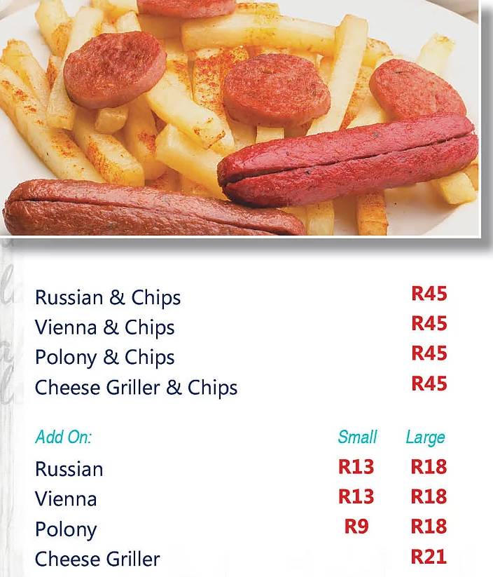Menu at Jimmy's KILLER Fish & Chips restaurant, Pretoria, 301 Pretoria Rd