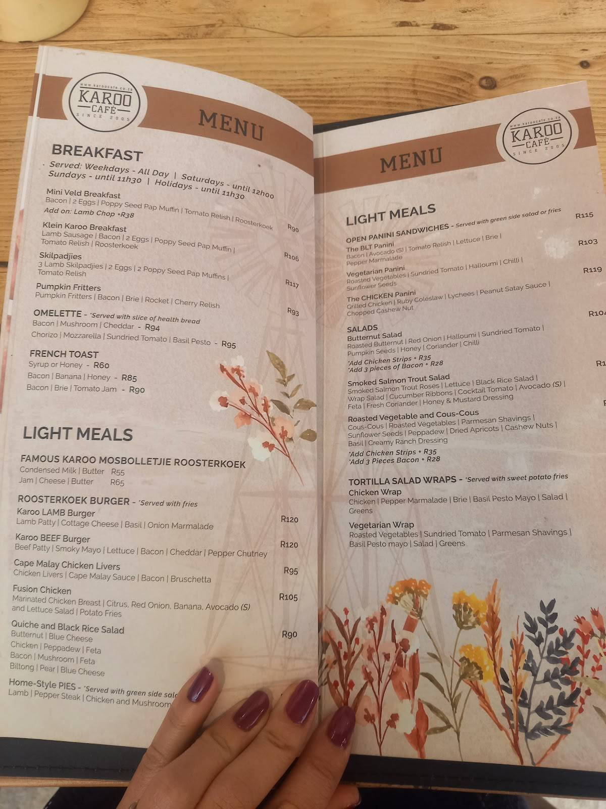 Menu at Karoo Cafe, Pretoria, 141 Lynnwood Rd