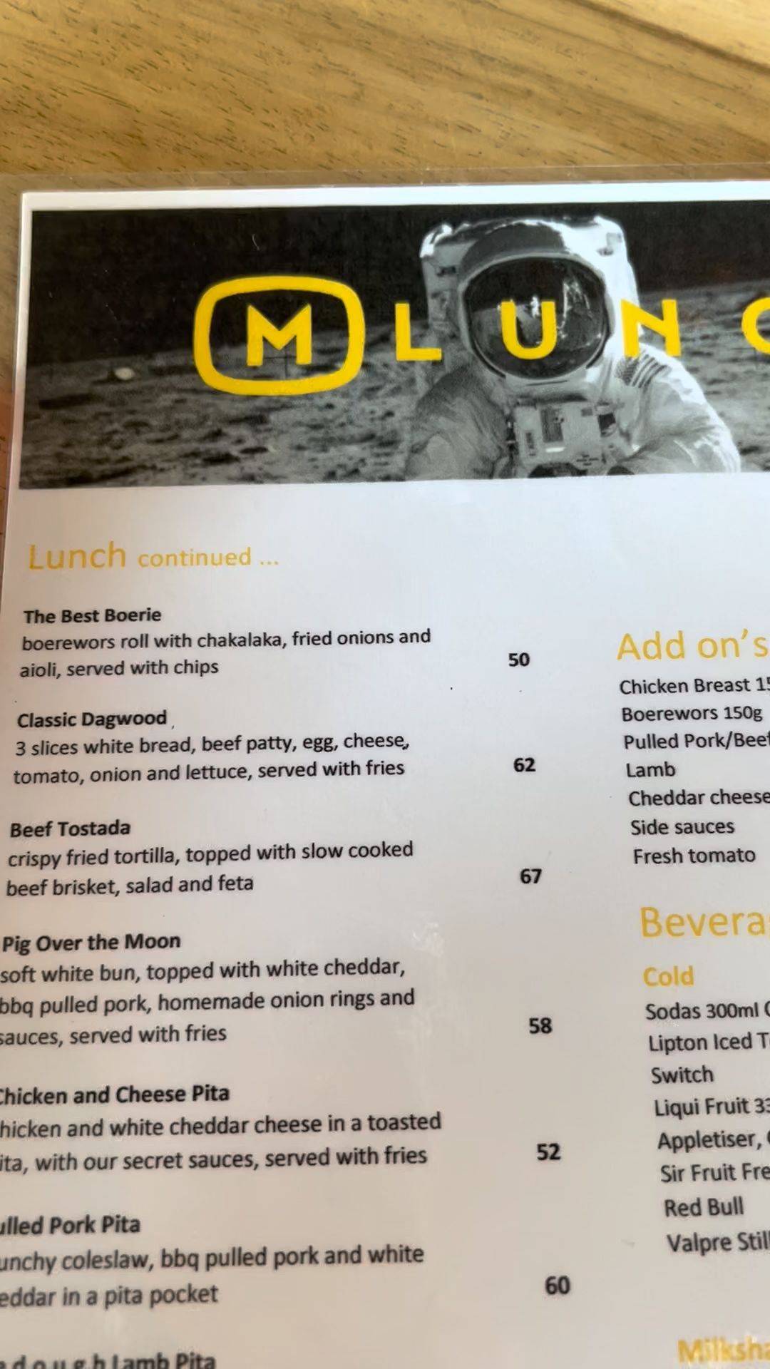 Speisekarte von Moonshot Café restaurant, Pretoria