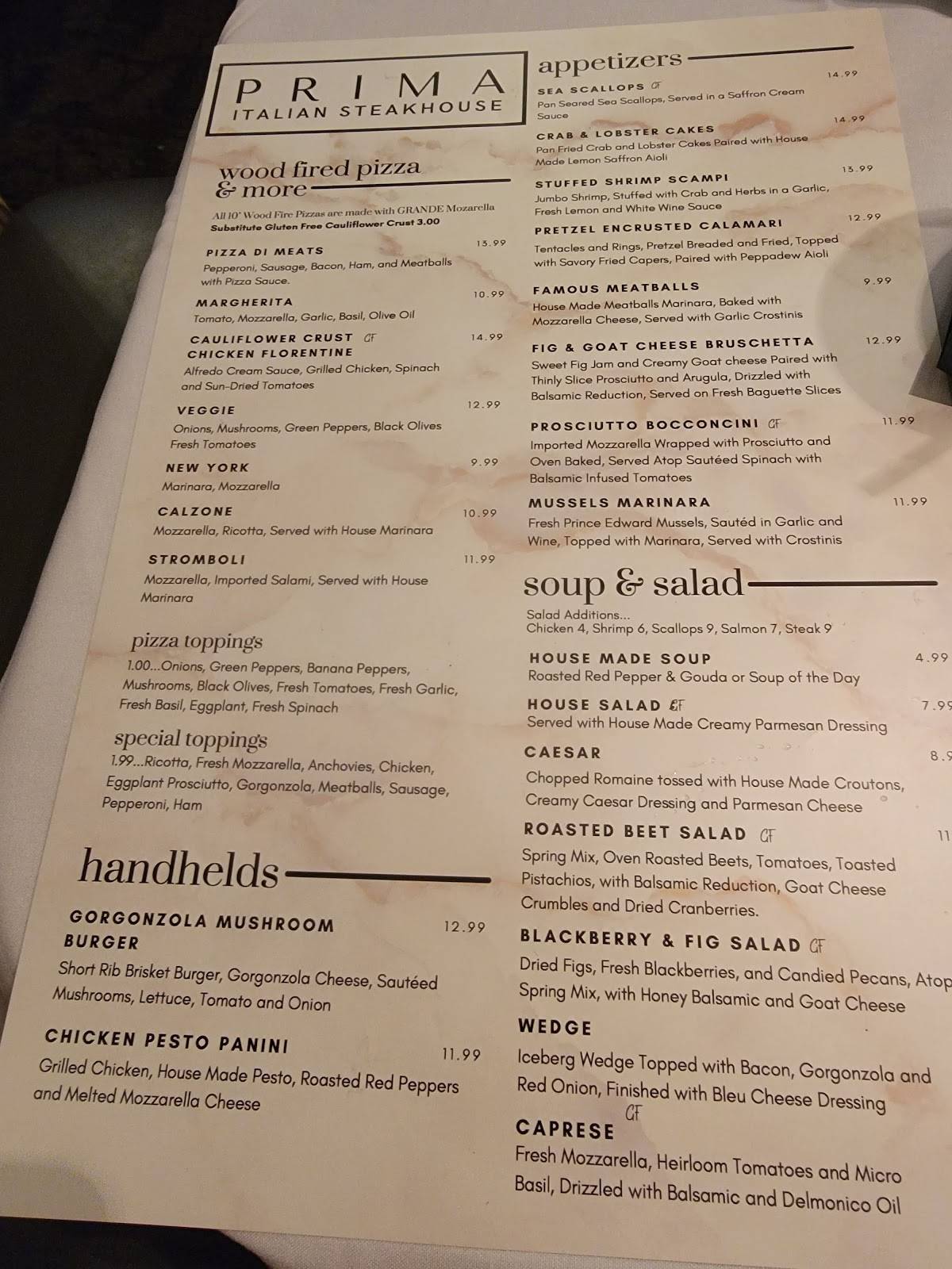 Menu at Prima Italian Steakhouse, The Villages