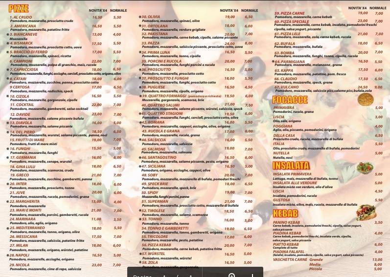 Menu da Prima Luna pizzeria kebab, Certosa di Pavia