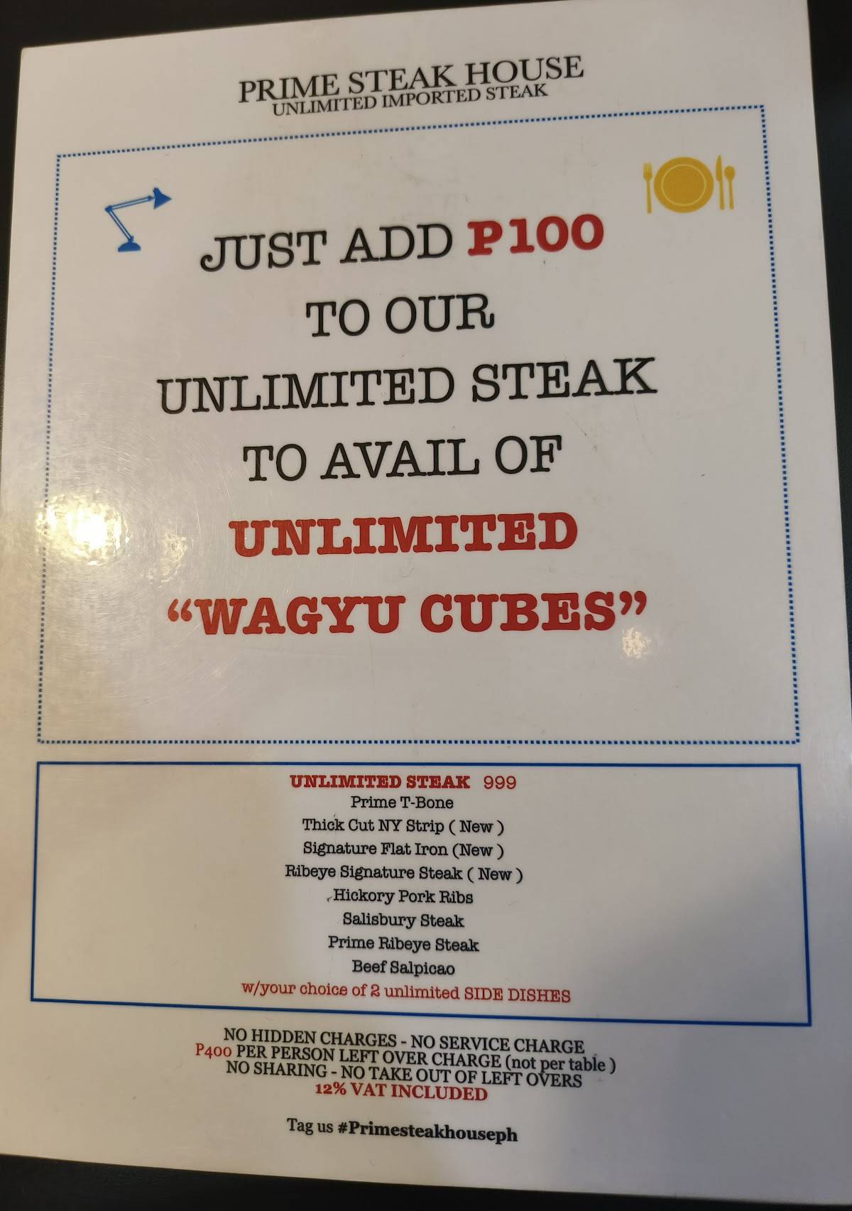 Menu at Prime Steak House, Dasmariñas
