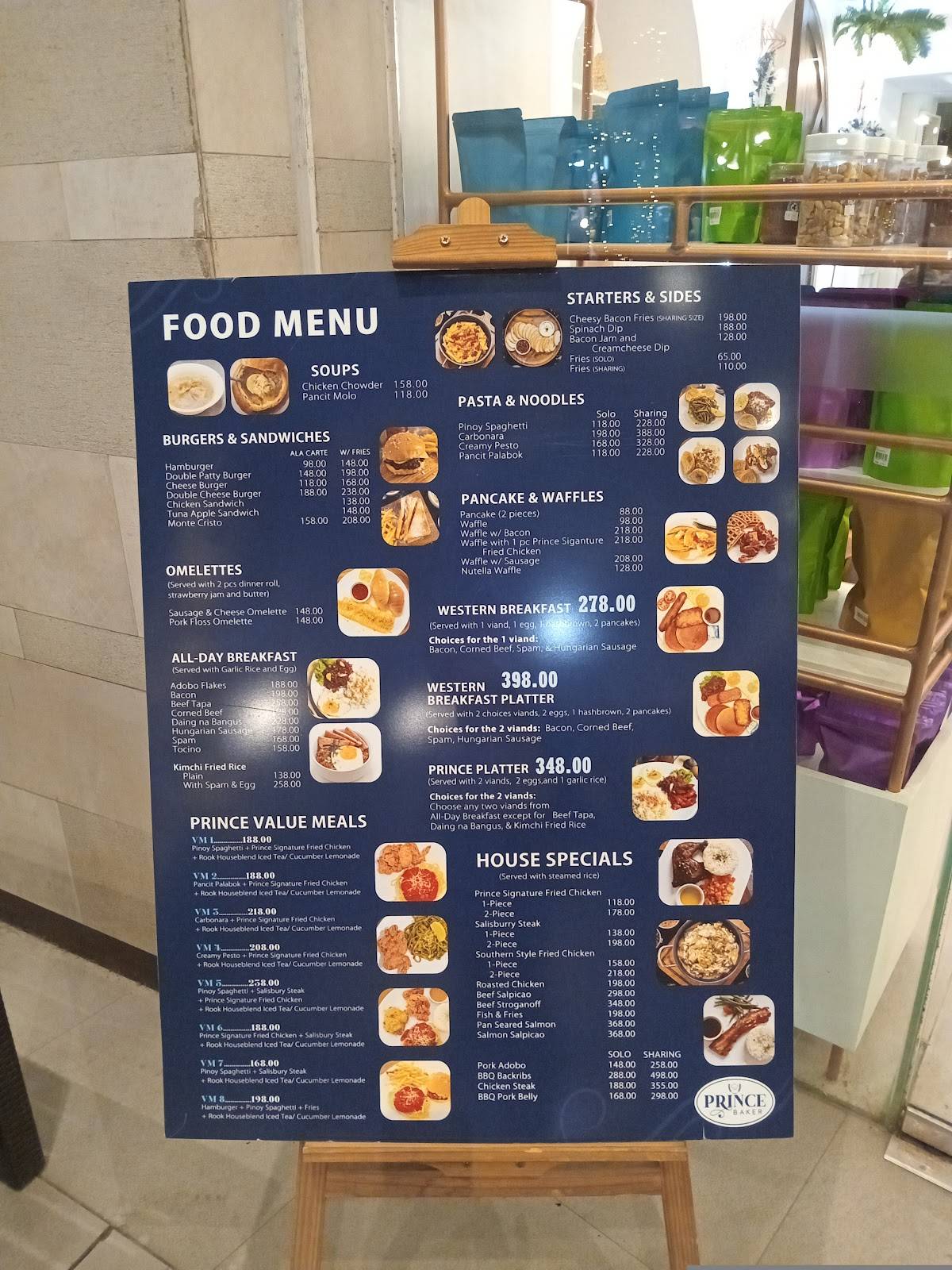 Menu at Prince Baker restaurant, Iloilo City, Megaworld Blvd