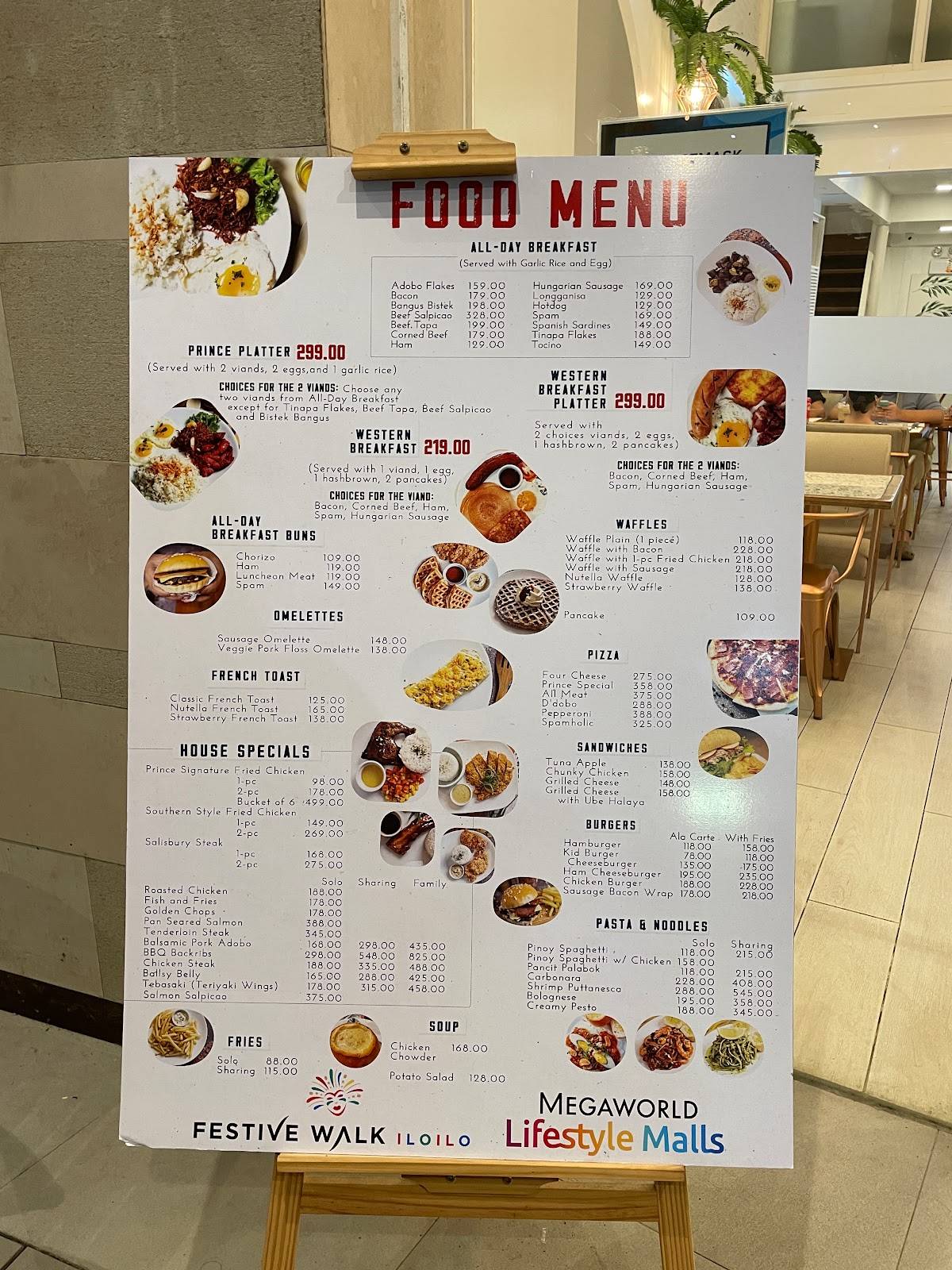 Menu at Prince Baker restaurant, Iloilo City, Megaworld Blvd