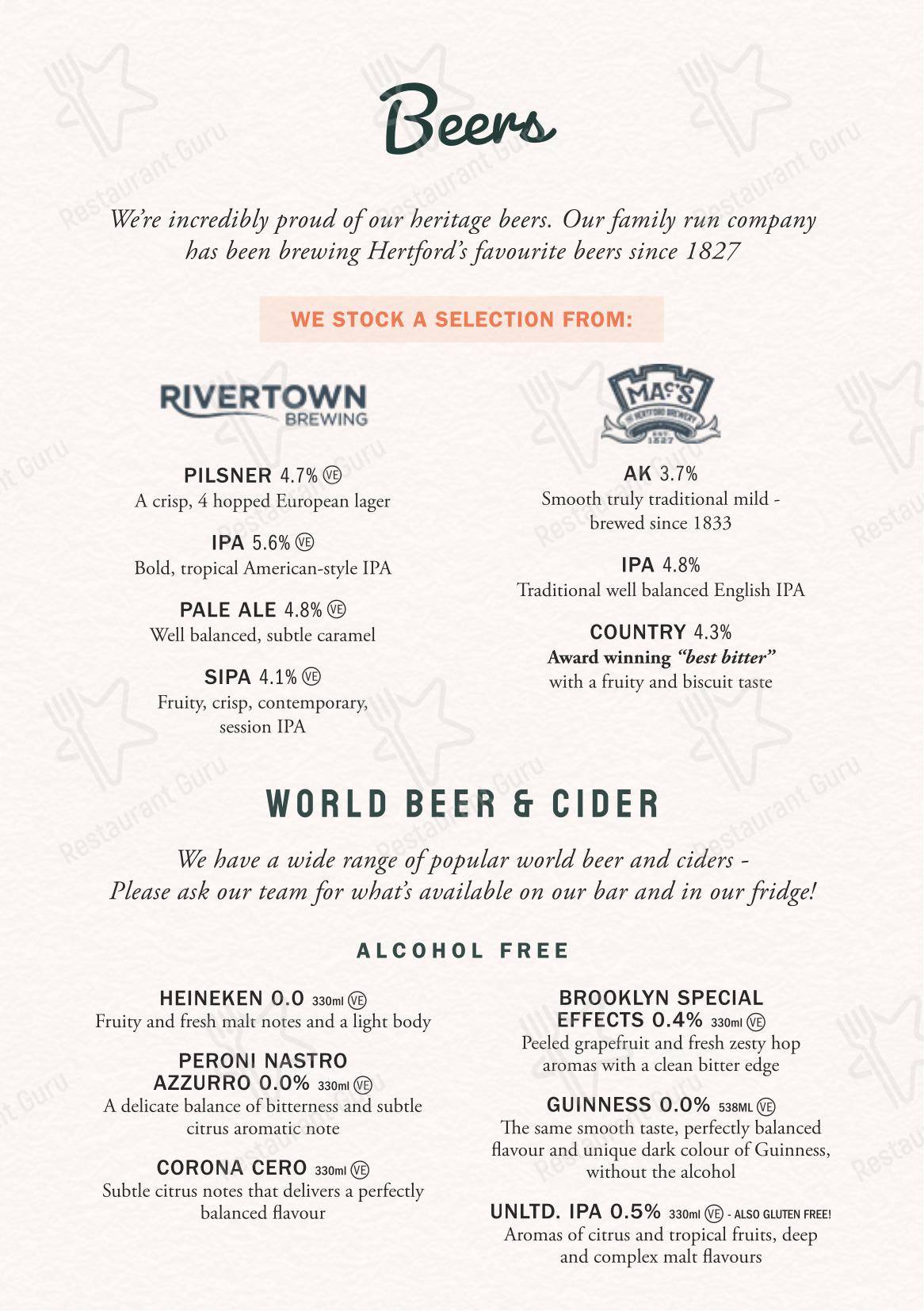 Menu at Prince George pub & bar, Milton Keynes