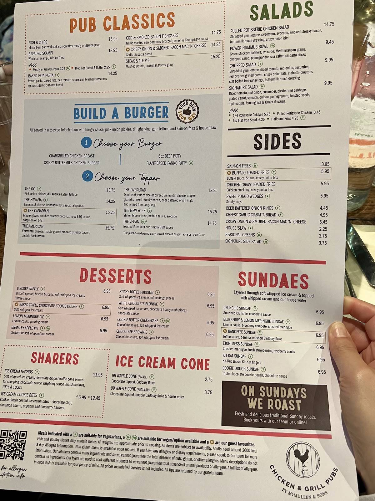 Menu at Prince George pub & bar, Milton Keynes