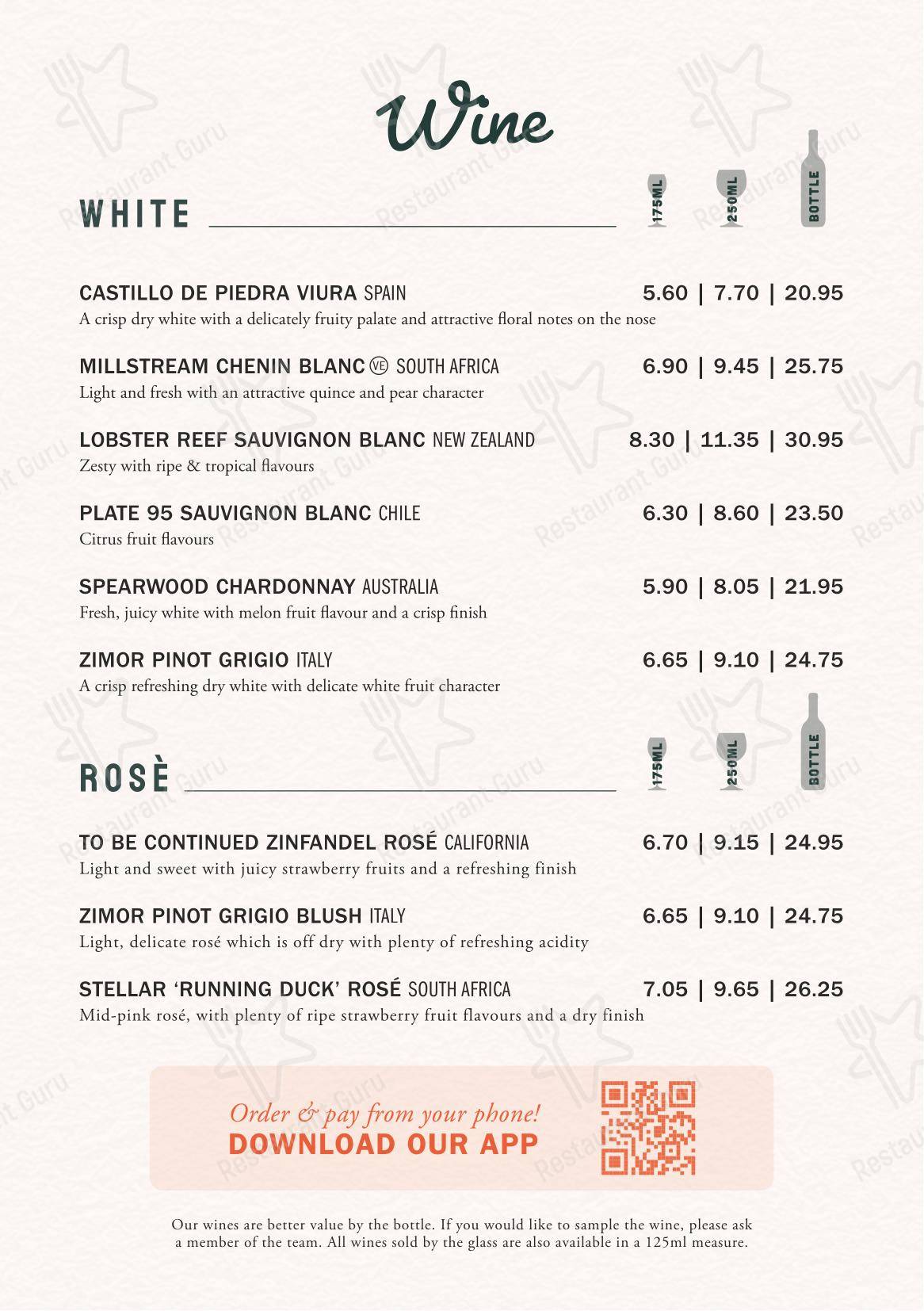 Menu at Prince George pub & bar, Milton Keynes
