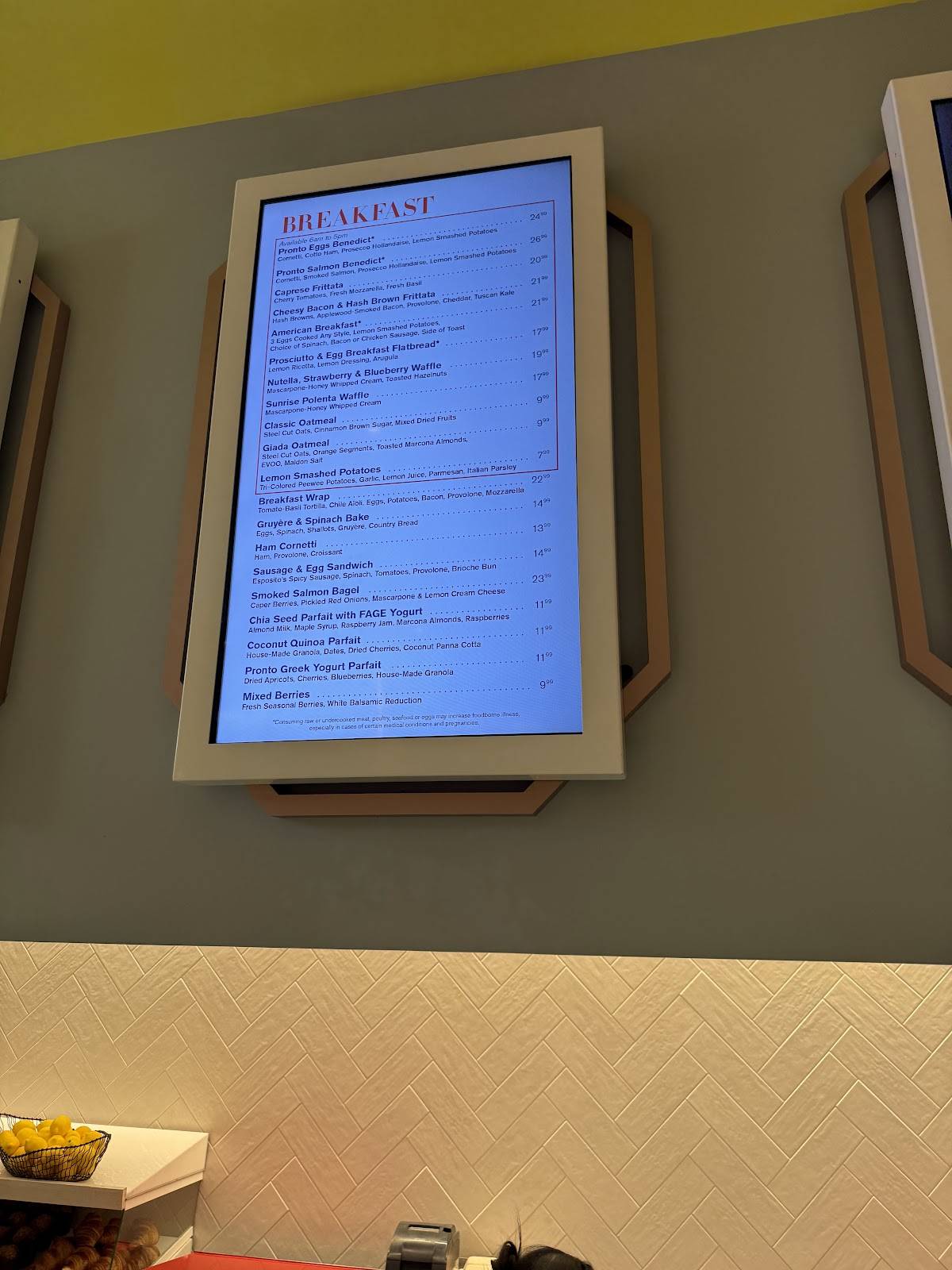 Menu at Pronto by Giada restaurant, Las Vegas, Las Vegas Blvd S