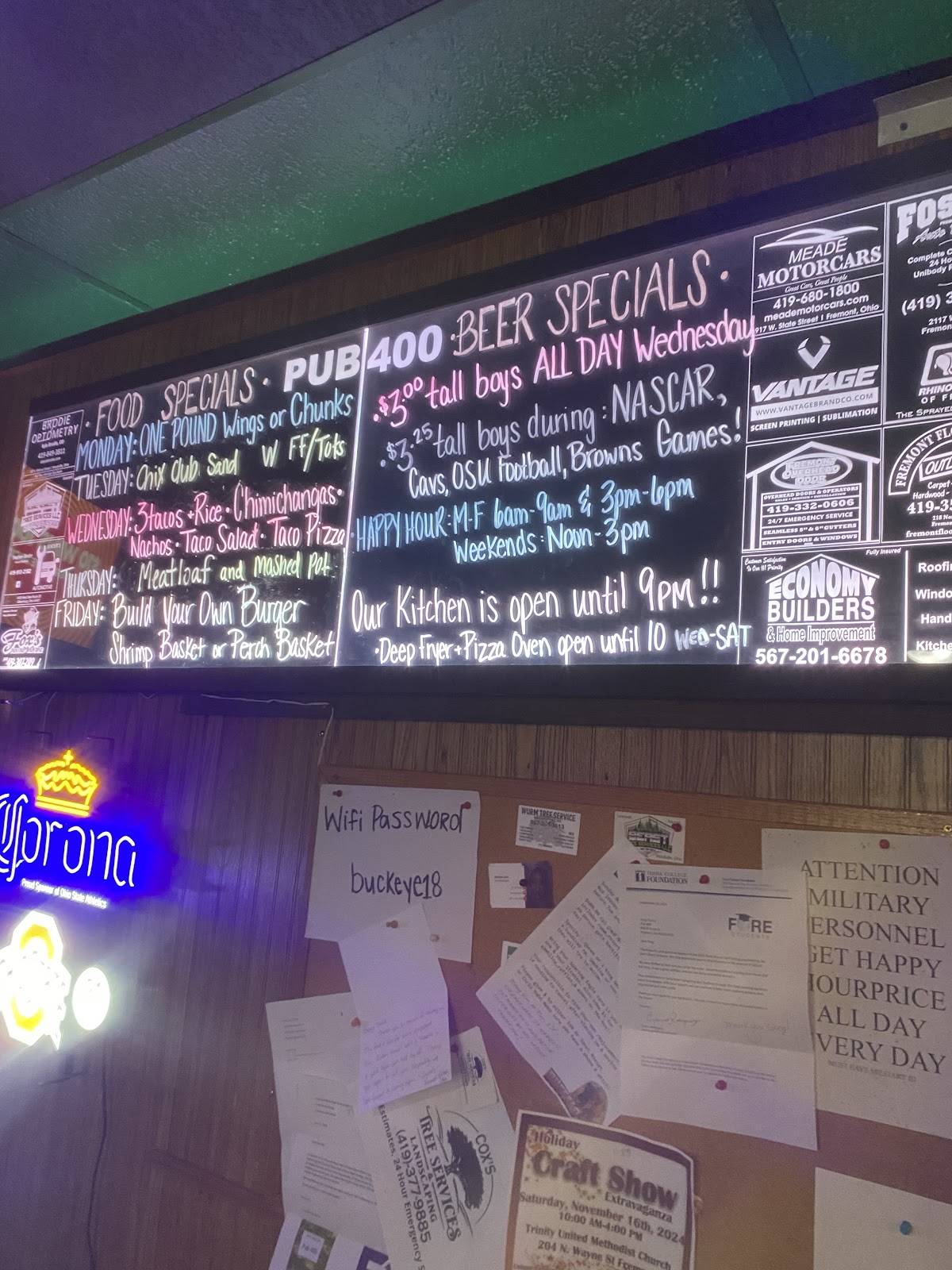 Menu at Pub 400, Fremont
