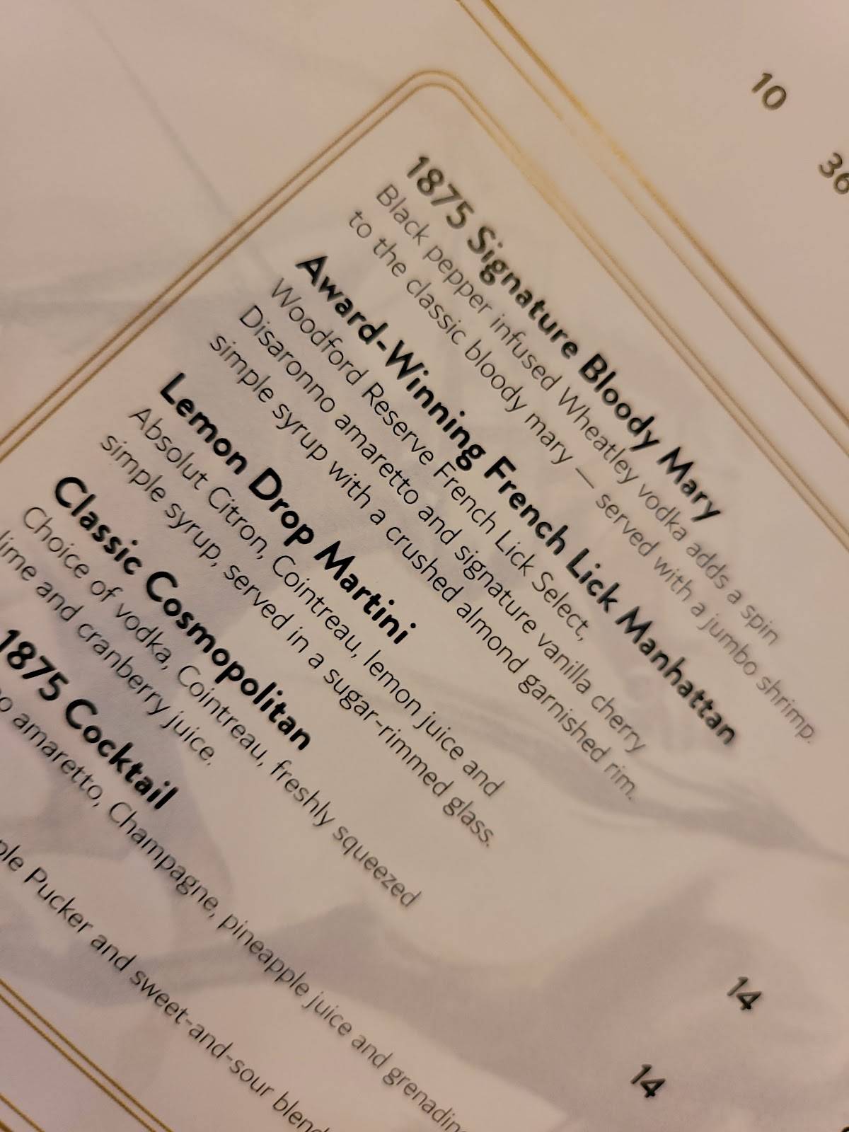 Menu at 1875: The Steakhouse, French Lick