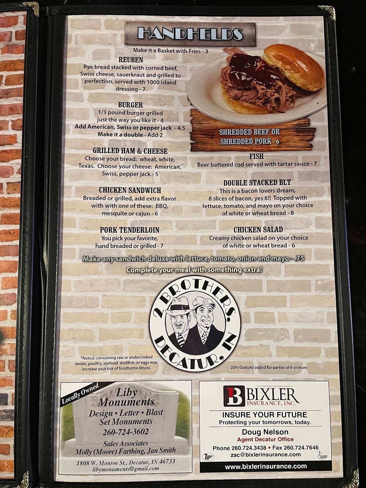 Menu at 2 Brothers Bar & Restaurant, Decatur