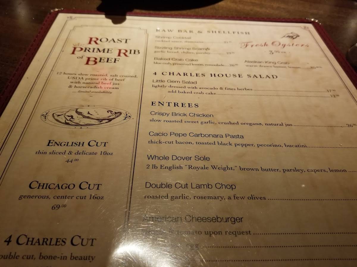 Menu at 4 Charles Prime Rib pub & bar, New York City
