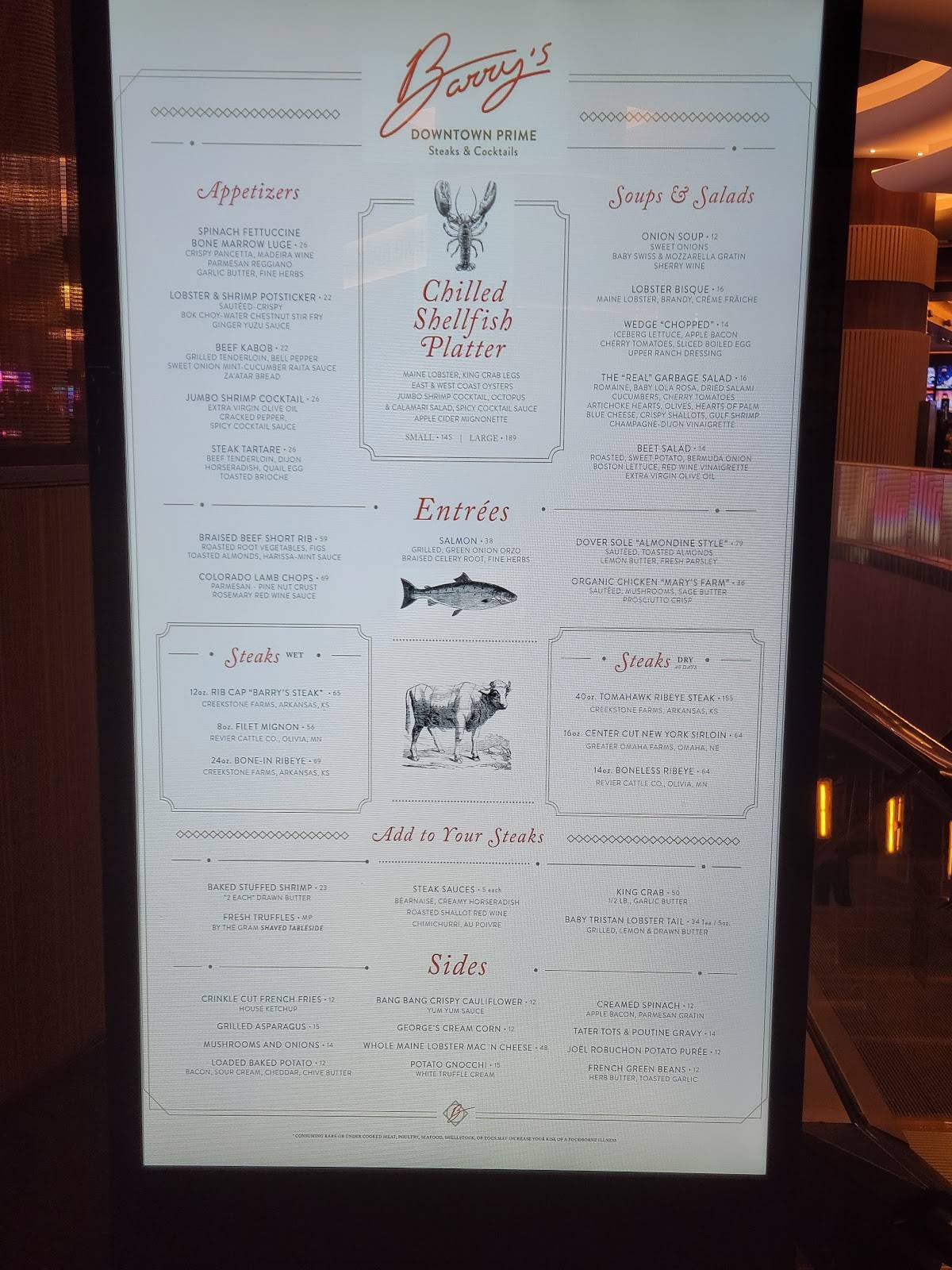 Menu at Barry's Downtown Prime, Las Vegas