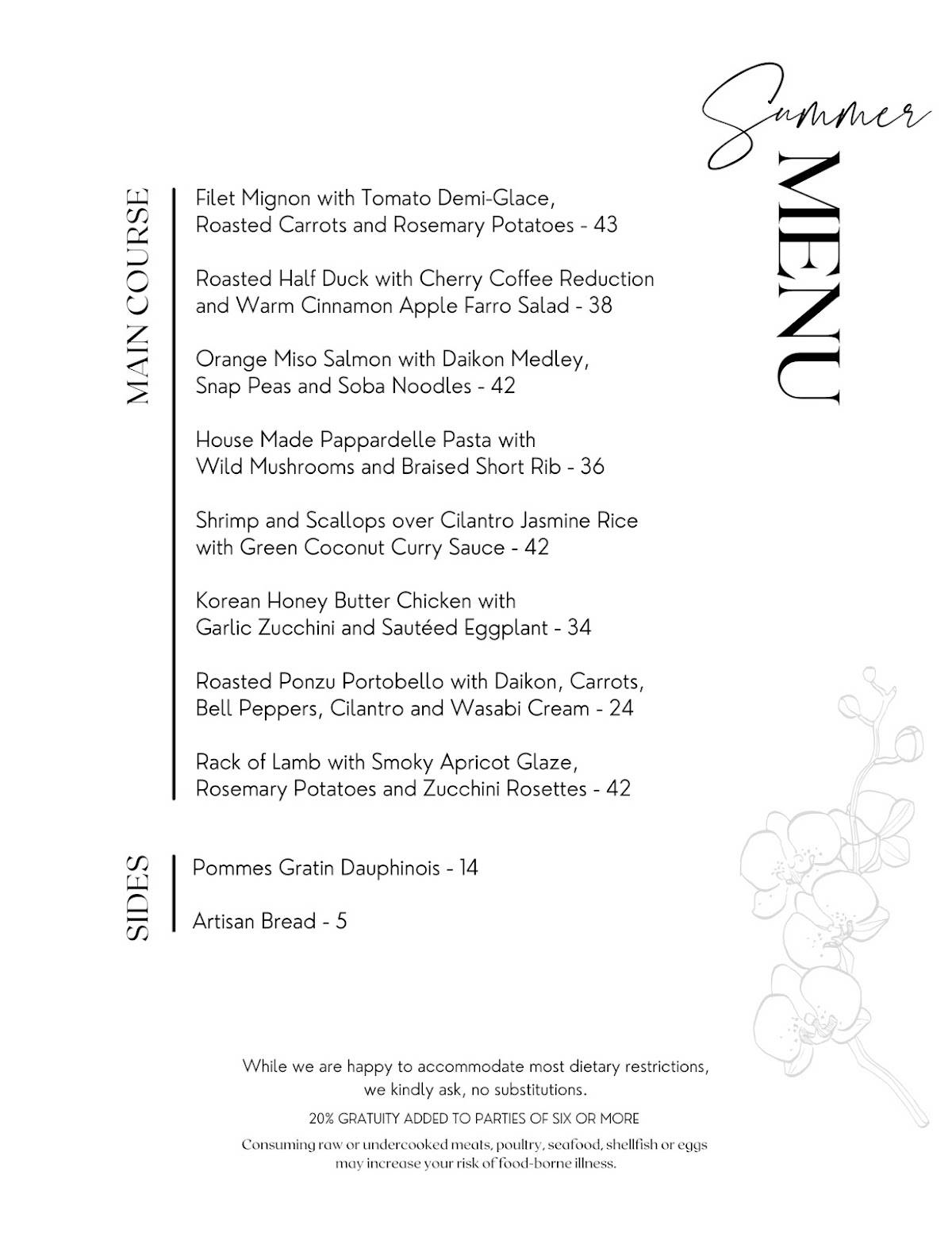 Menu at Bijou Garden Cafe, Sarasota