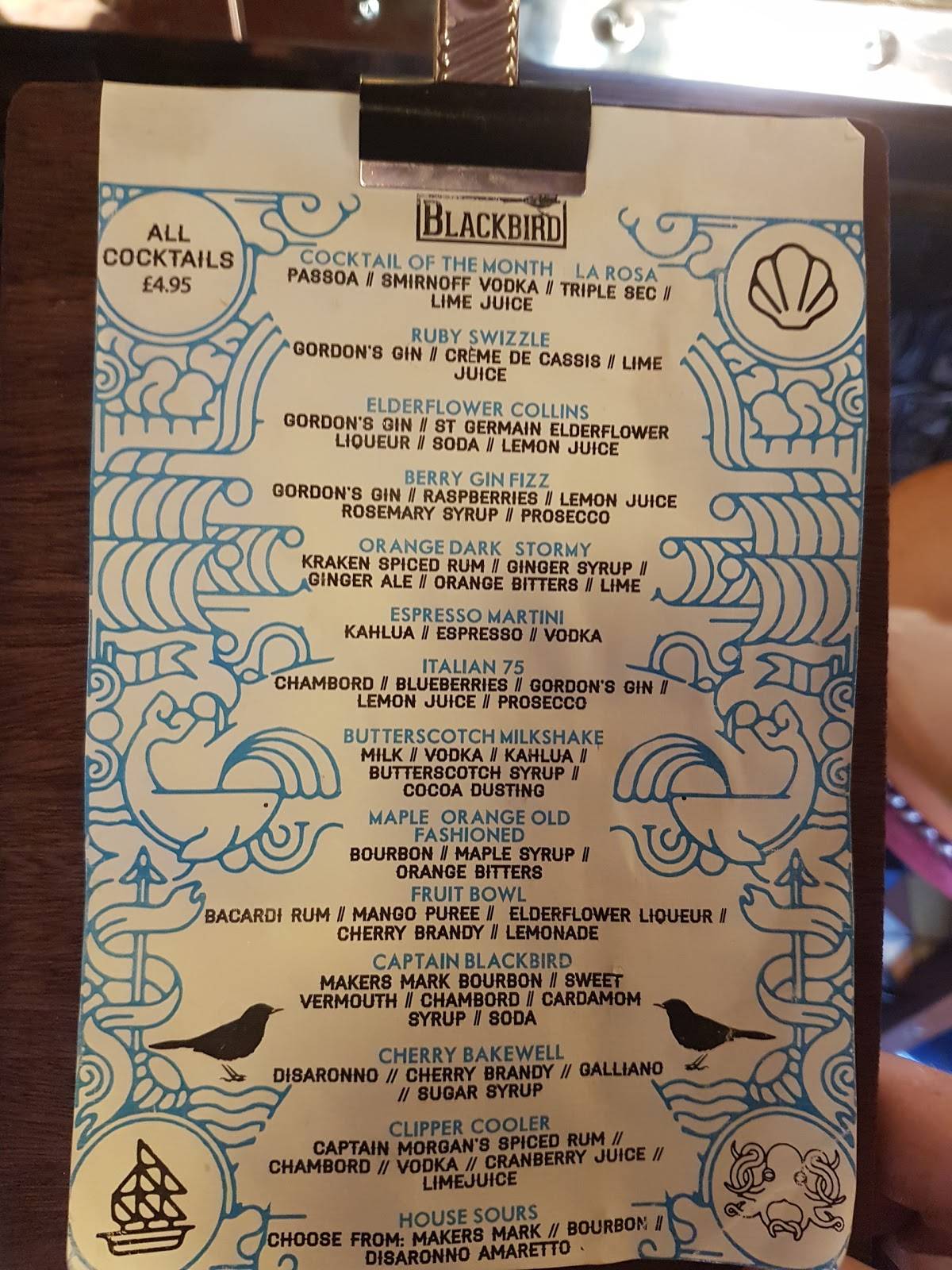 Menu at Blackbird pub & bar, Londonderry