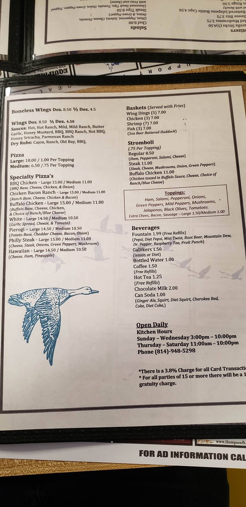 Menu at Blue Goose Inn pub & bar, Nicktown