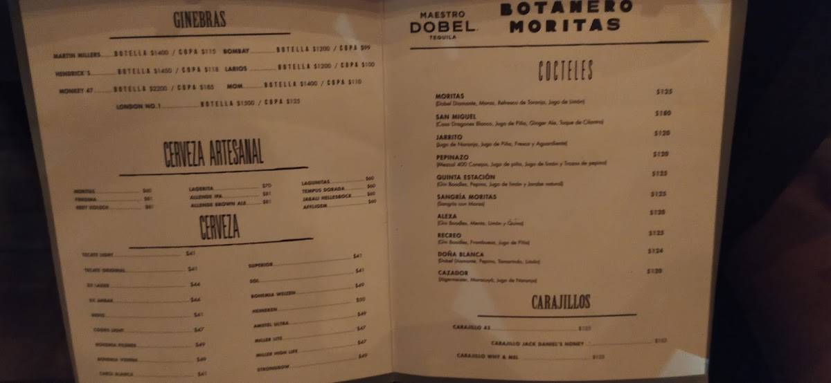 Menu at Botanero Moritas Insurgentes pub & bar, Monterrey, Av ...