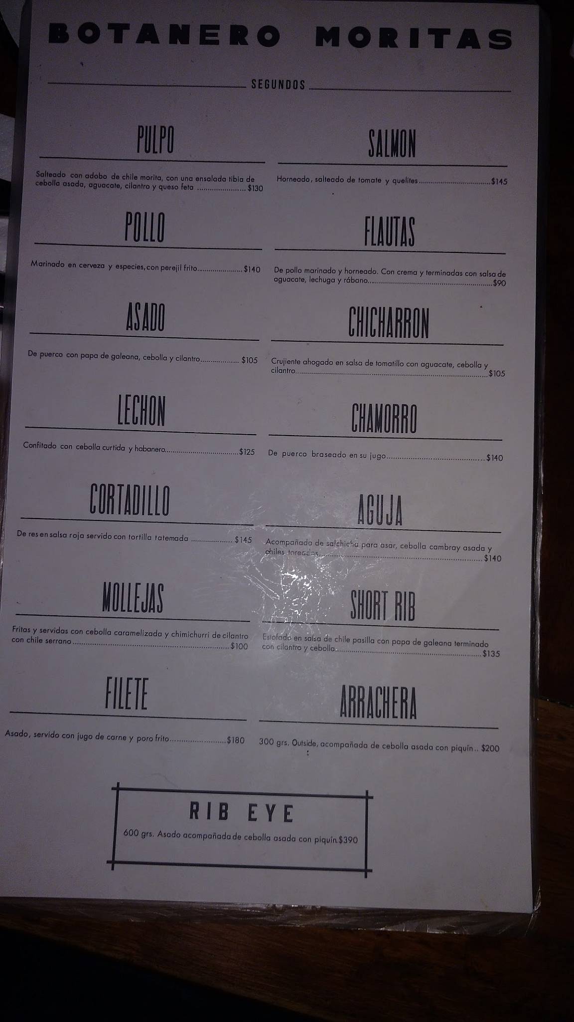 Carta del pub y bar Botanero Moritas San Pedro, San Pedro Garza García ...