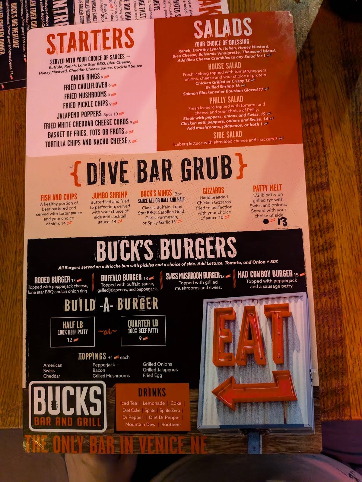 Menu at Buck's Bar and Grill, Omaha