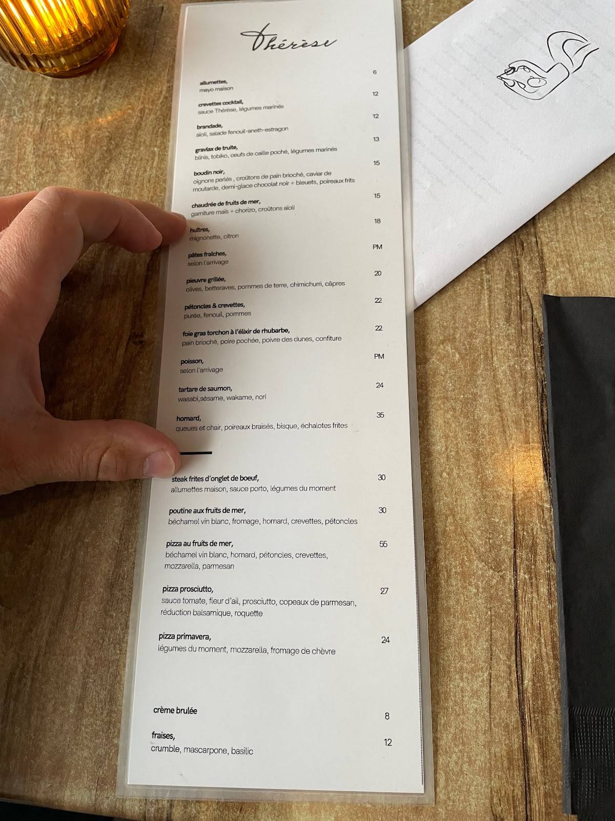 Menu au Buvette Thérèse pub et bar, Percé