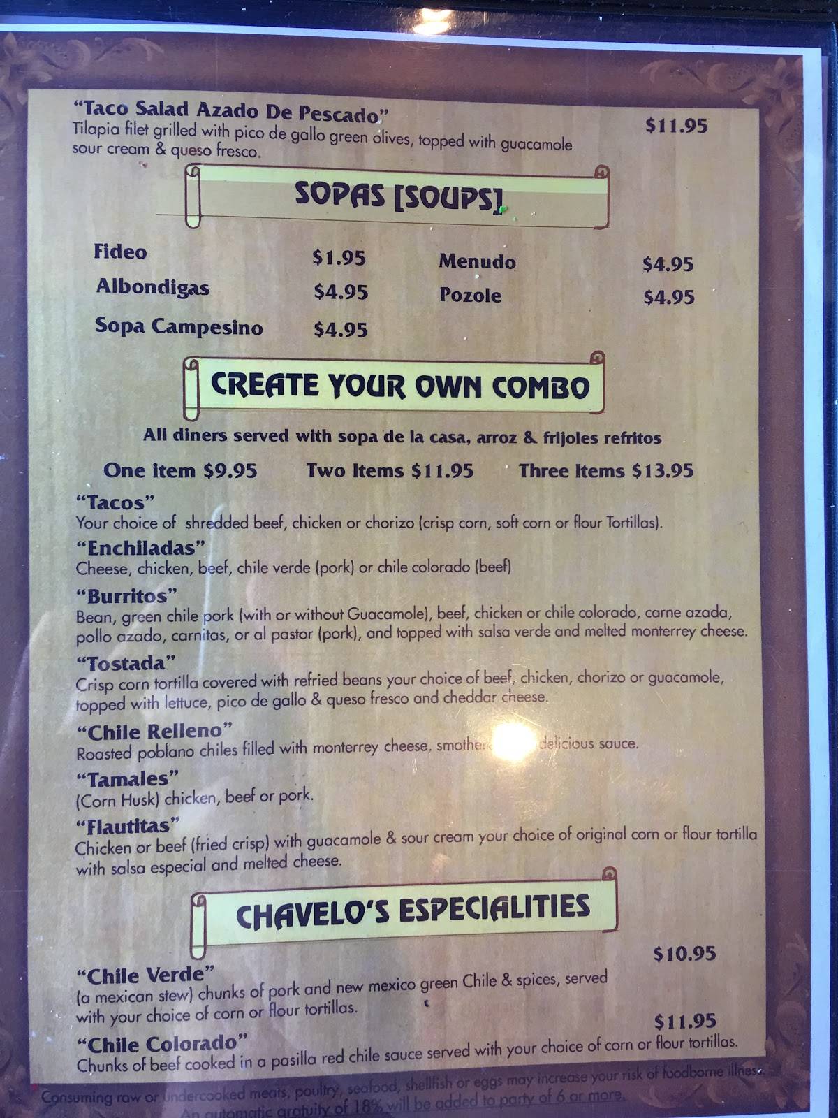 Menu at Chavelos Mexican Bar & Grill, Henderson