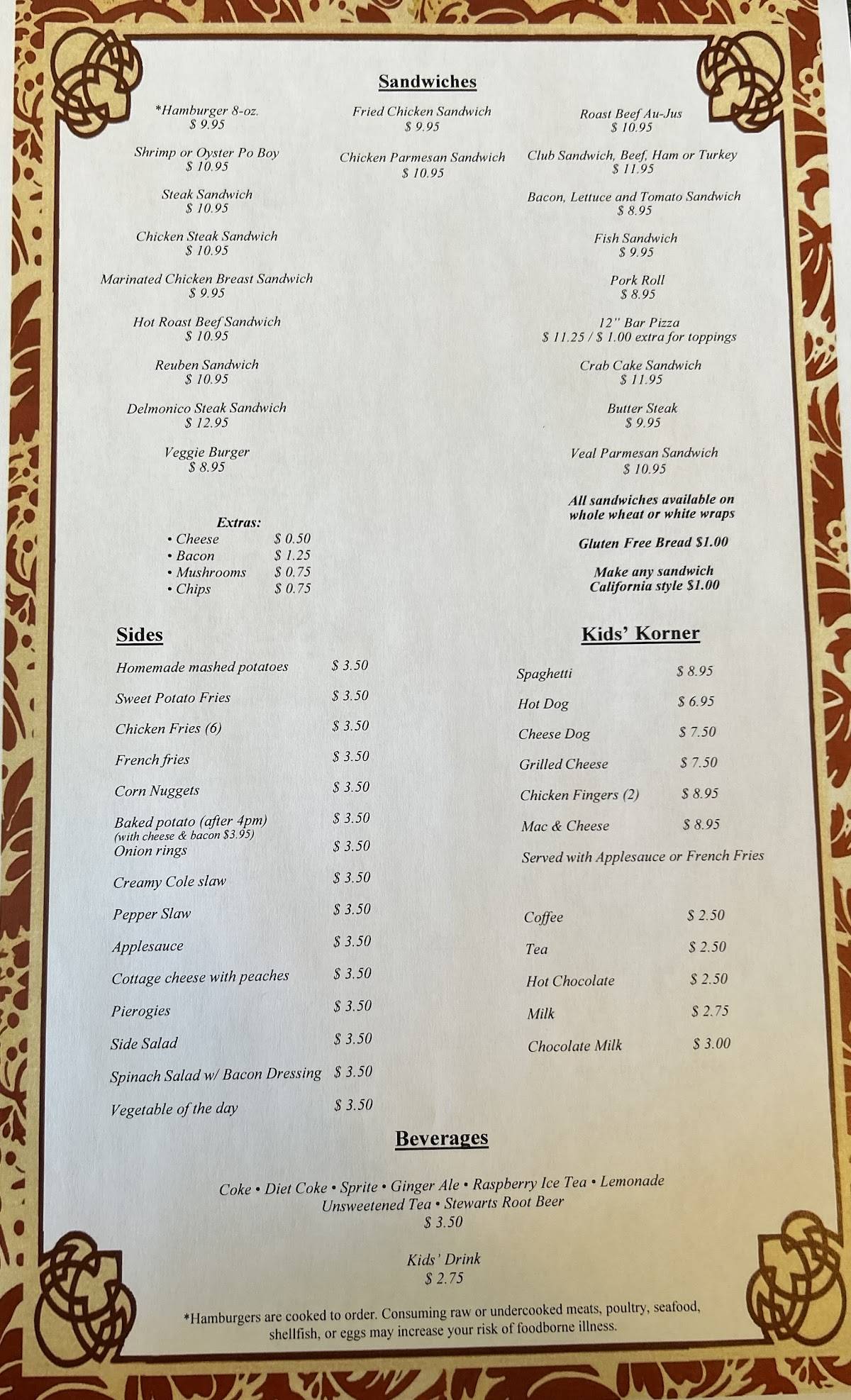 Menu at Cherry Hill Hotel pub & bar, Nazareth