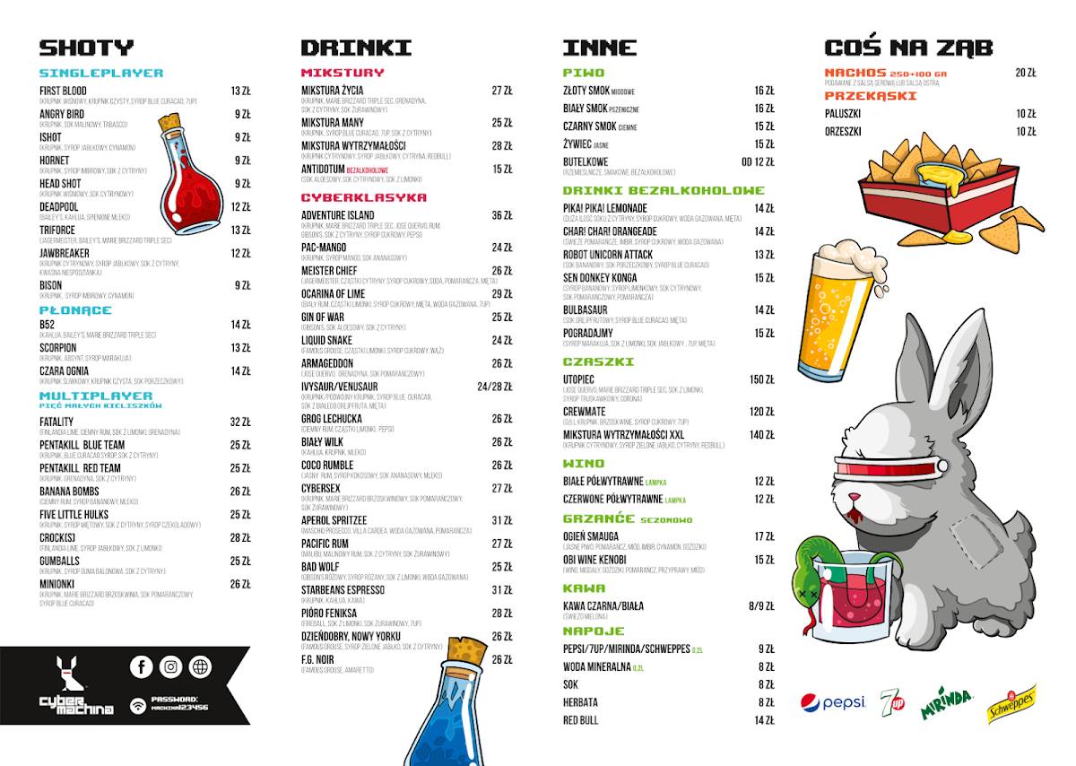 Menu at Cybermachina Game Pub - Kraków, Kraków
