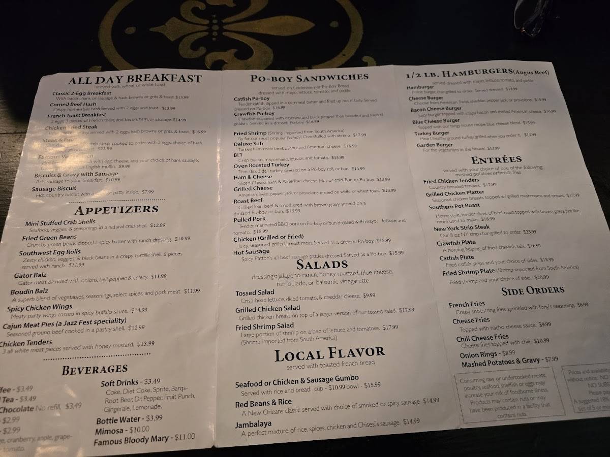Menu at Déjà Vu Restaurant & Bar, New Orleans