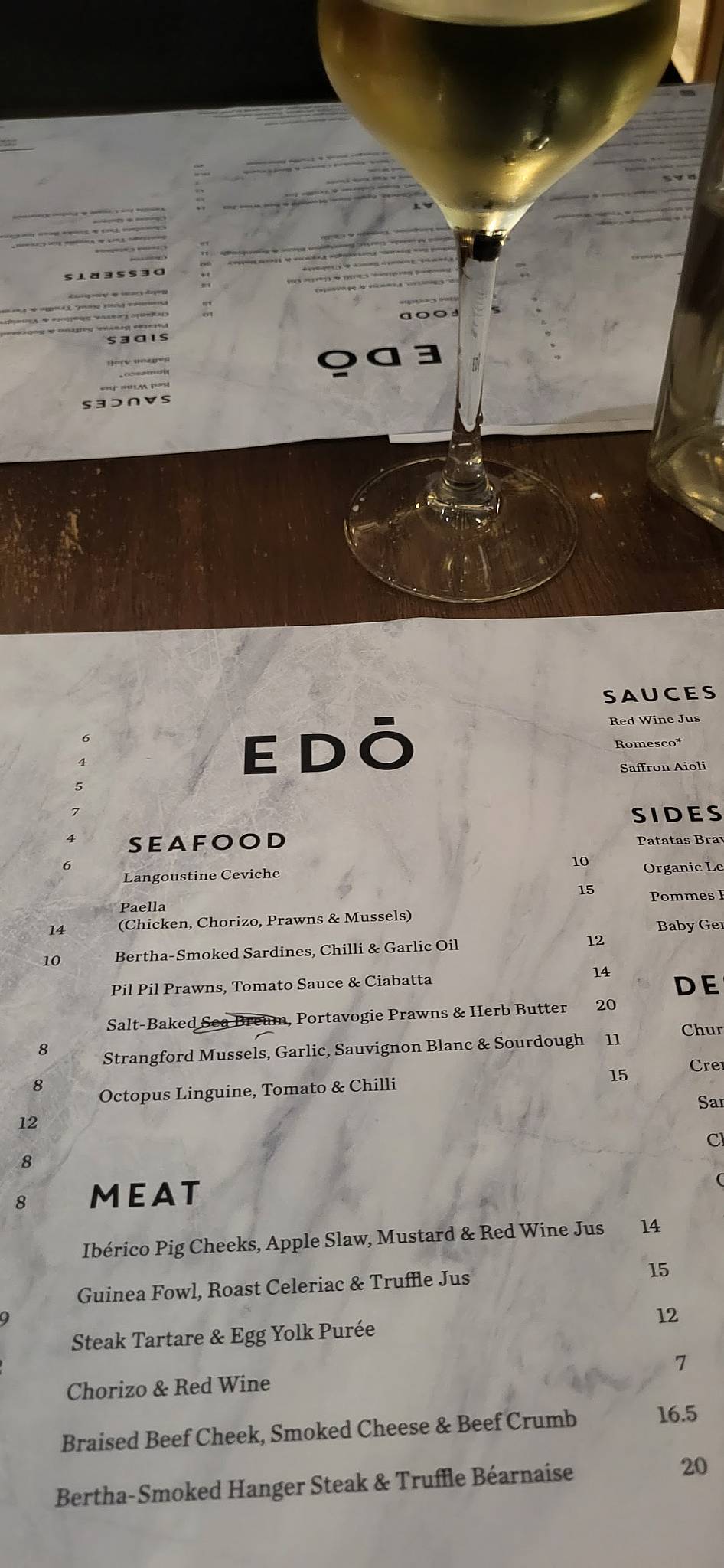 Menu at EDO Restaurant, Belfast
