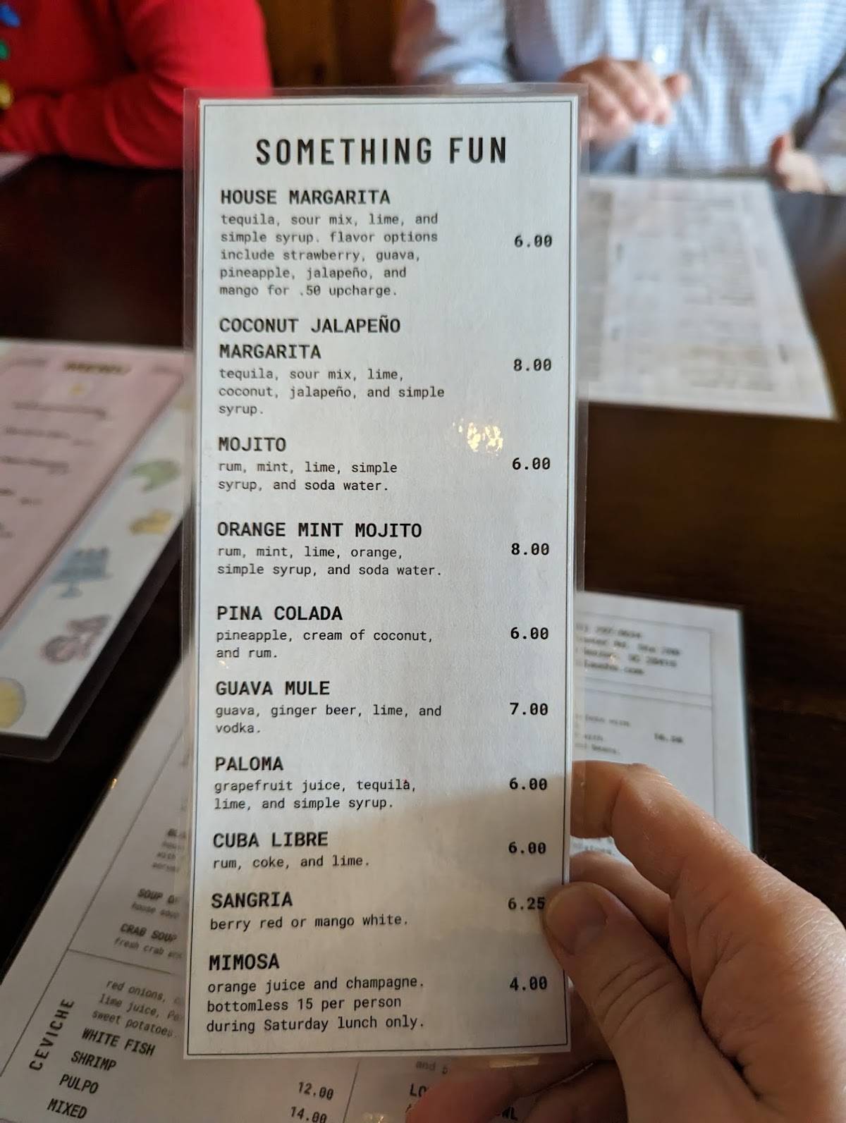 Menu at El Callao Latin Fusion pub & bar, North Charleston