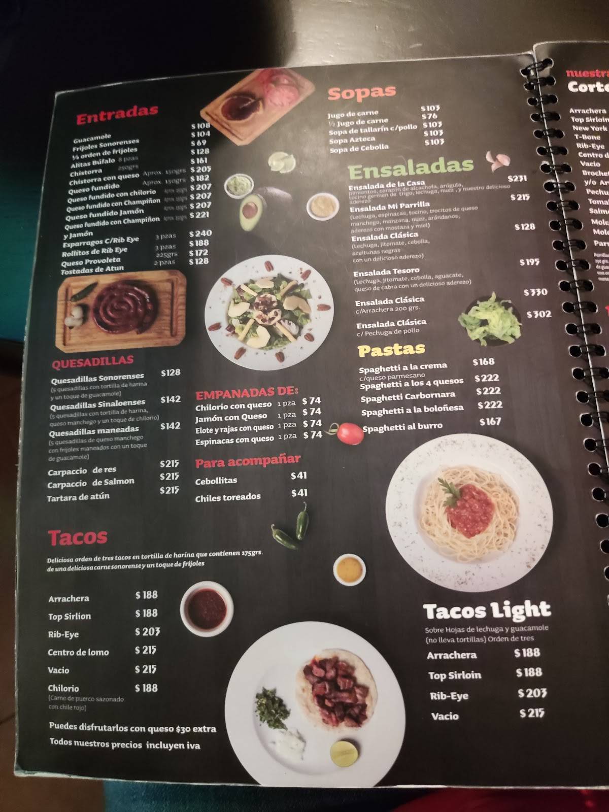 Menu at El Tesoro de Sonora pub & bar, Mexico, Ignacio Allende 35