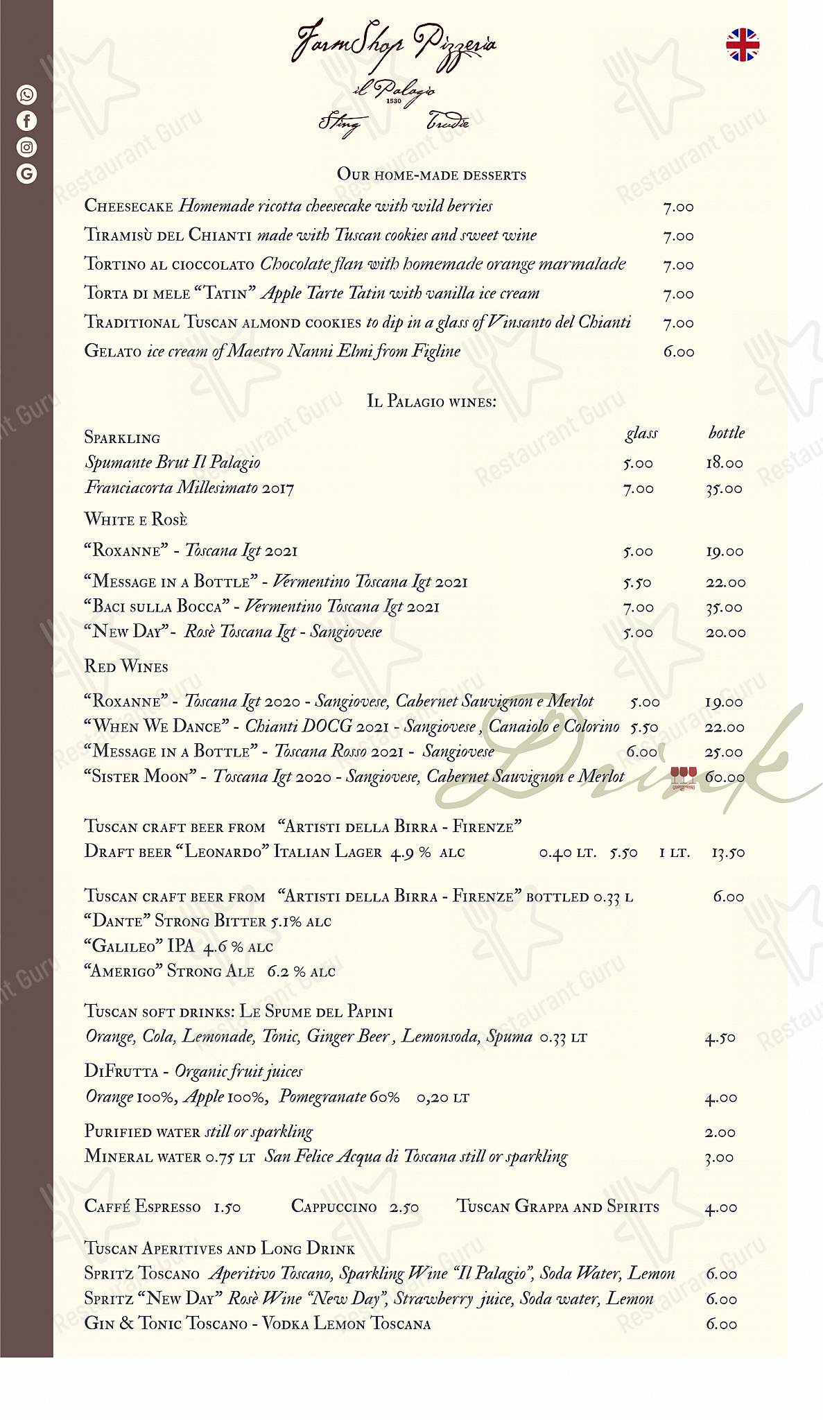 Menu da Farm Shop Pizzeria di Sting e Trudie, Figline Valdarno