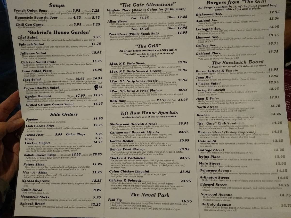 Menu at Gabriel's Gate pub & bar, Buffalo