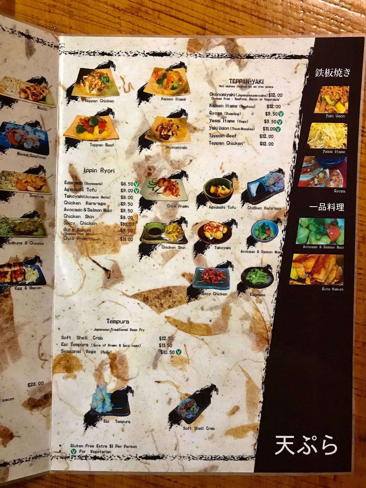 Menu at Izakaya Yuki pub & bar, Dunedin
