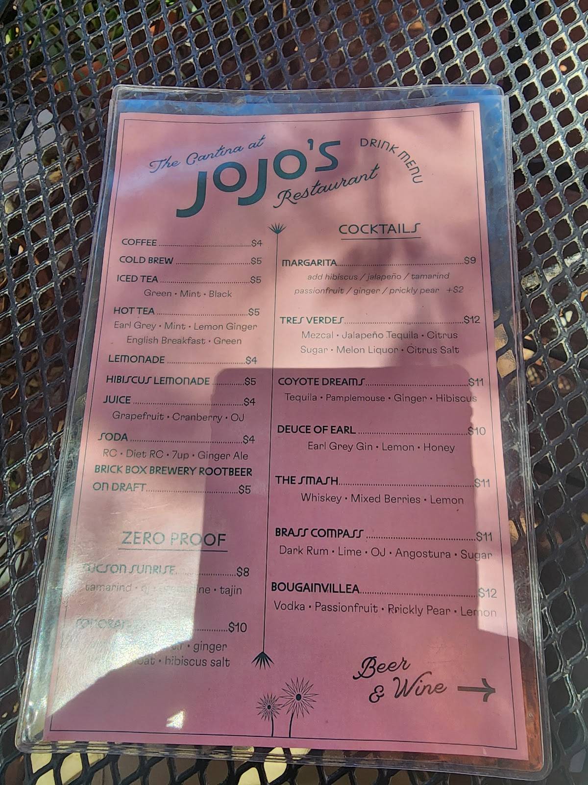Menu at JoJo's Restaurant, Tucson