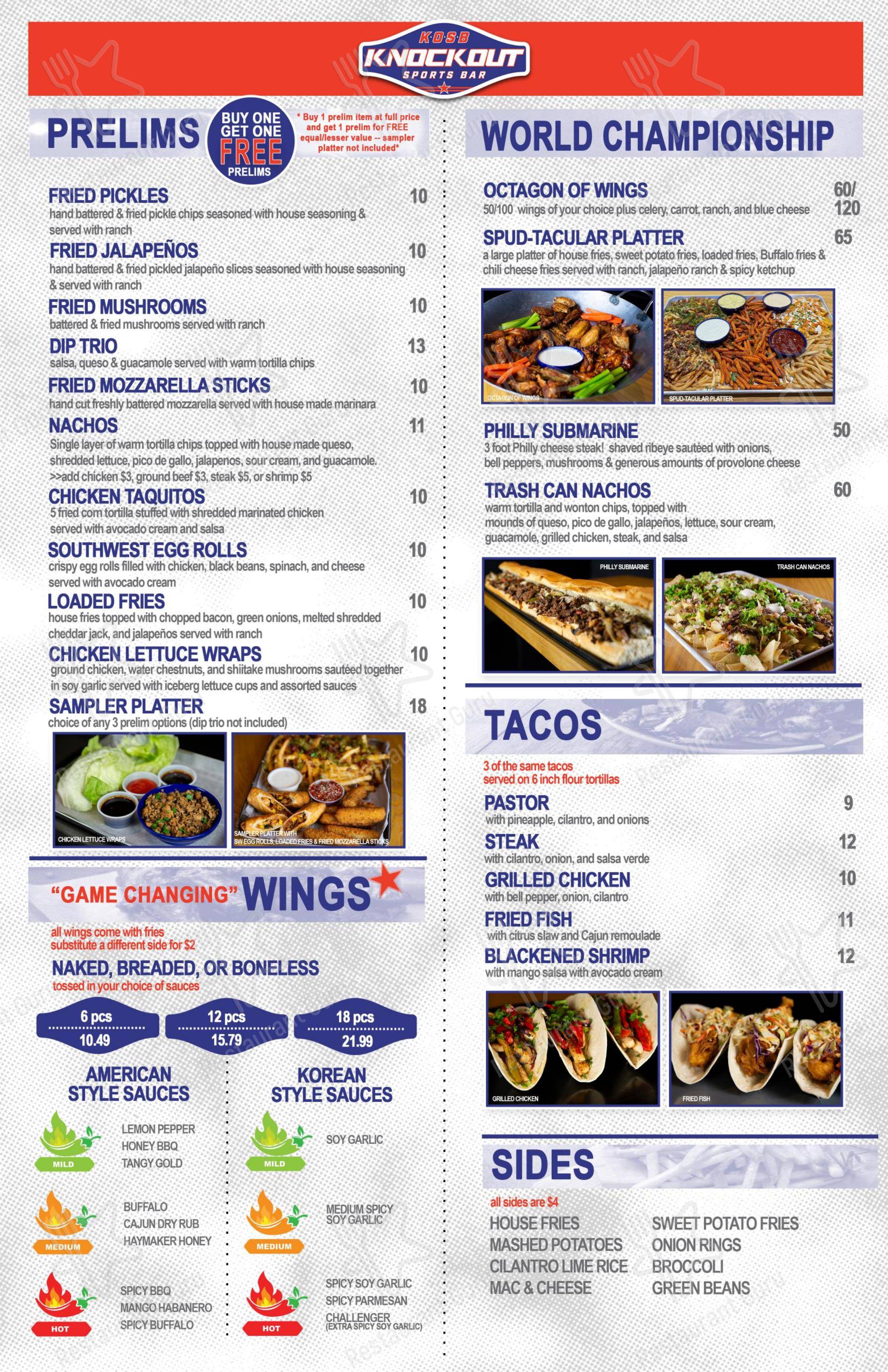 Menu at Knockout Sports Bar, The Colony, State Hwy 121 #101