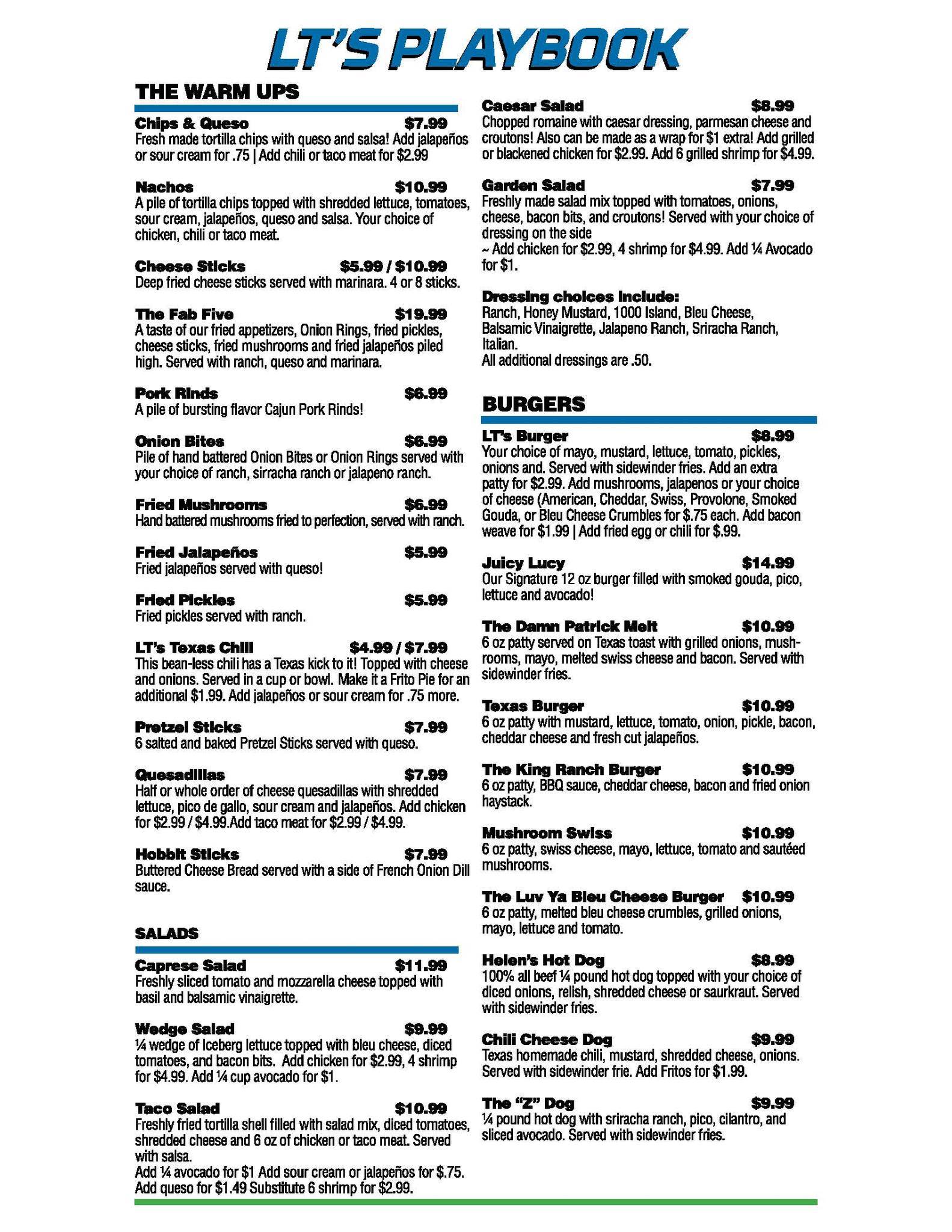 Menu at LT's Sports Bar & Grill, Cypress