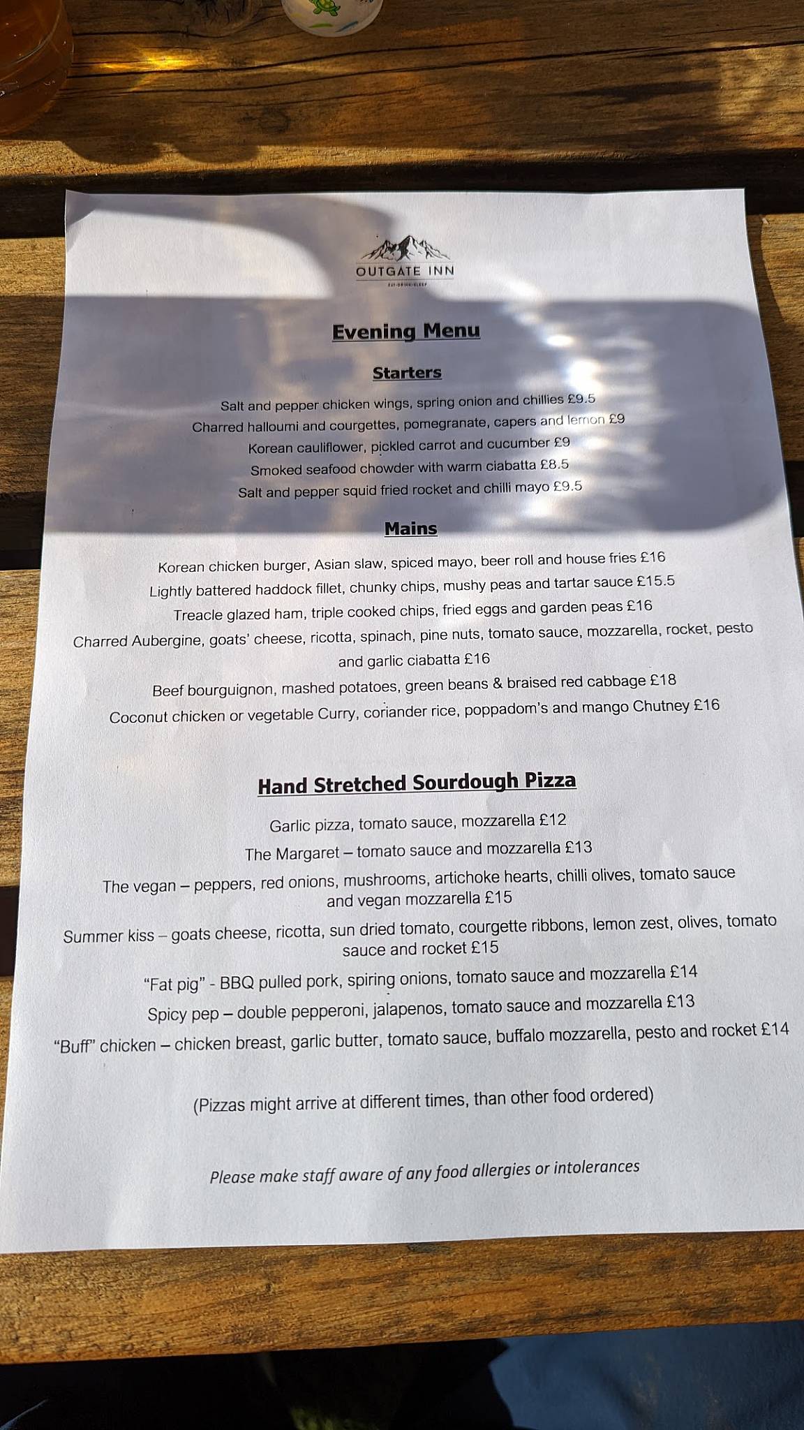 Menu at Outgate Inn pub & bar, Ambleside