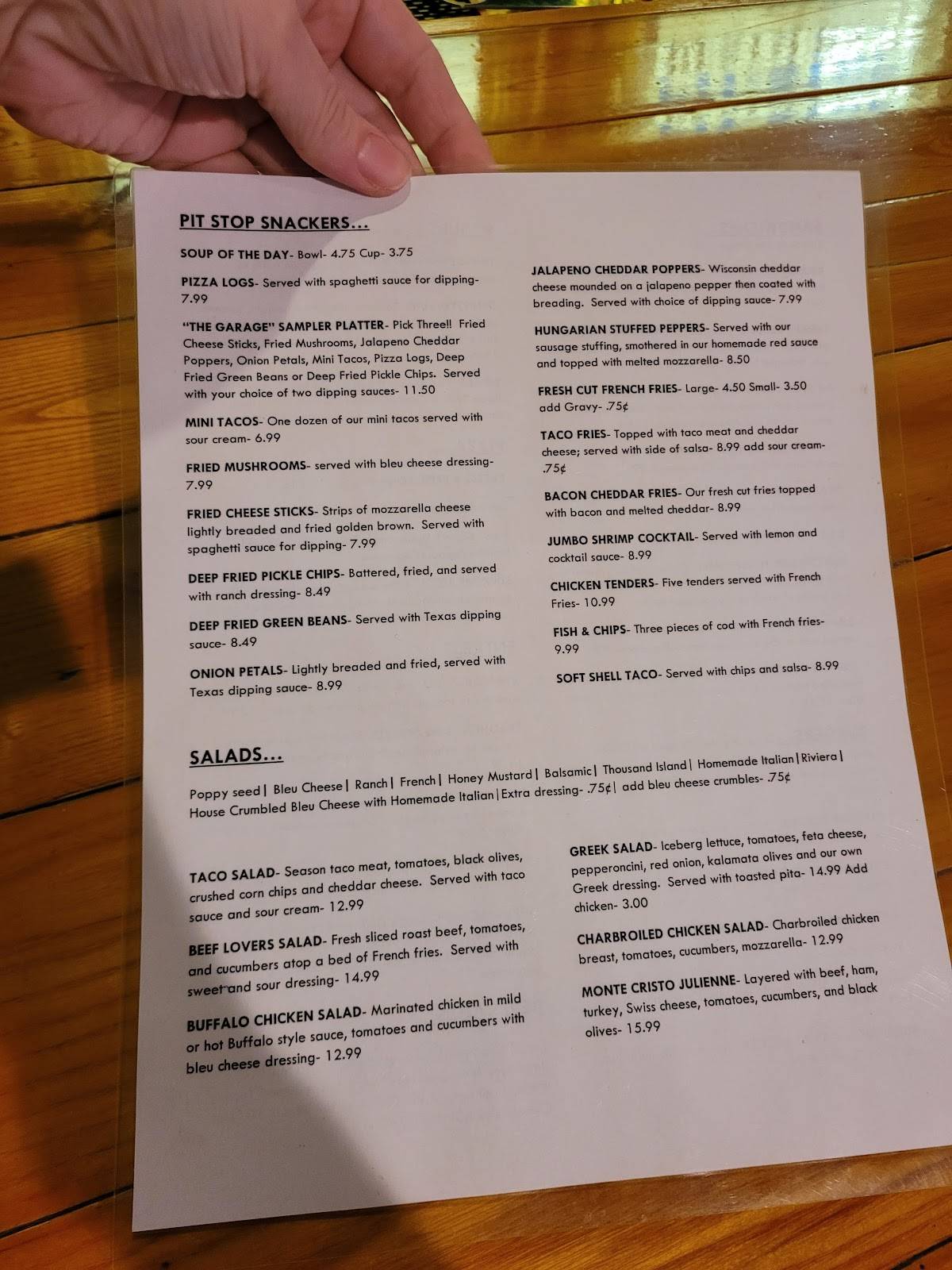 Menu at Pit Stop pub & bar, Olean