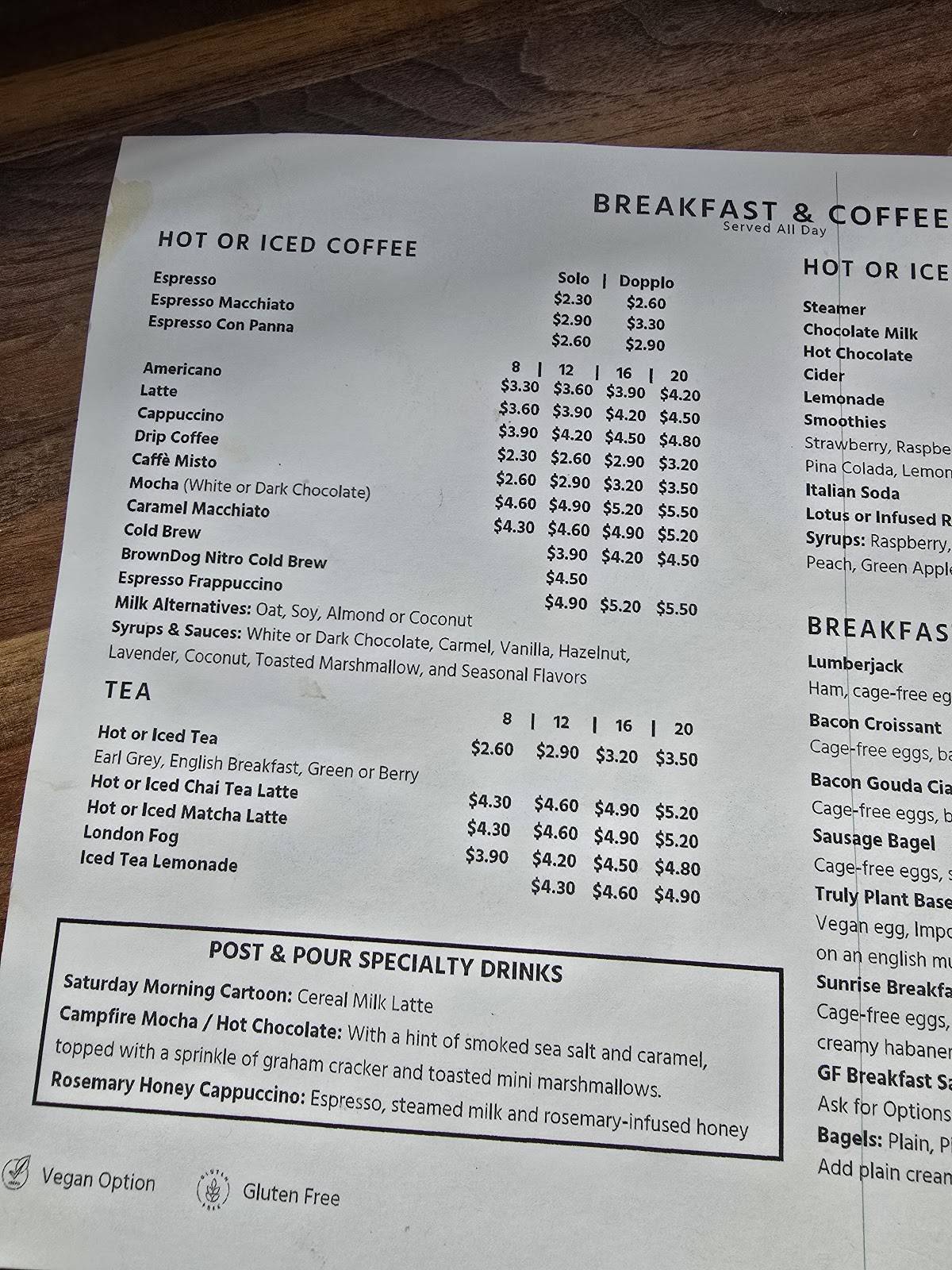 Menu at Post & Pour pub & bar, Bonney Lake