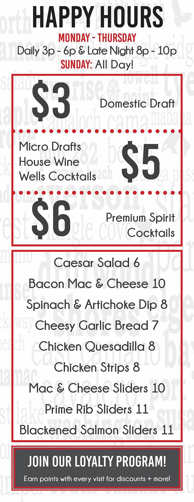 Menu at Pub 282, Camano Island