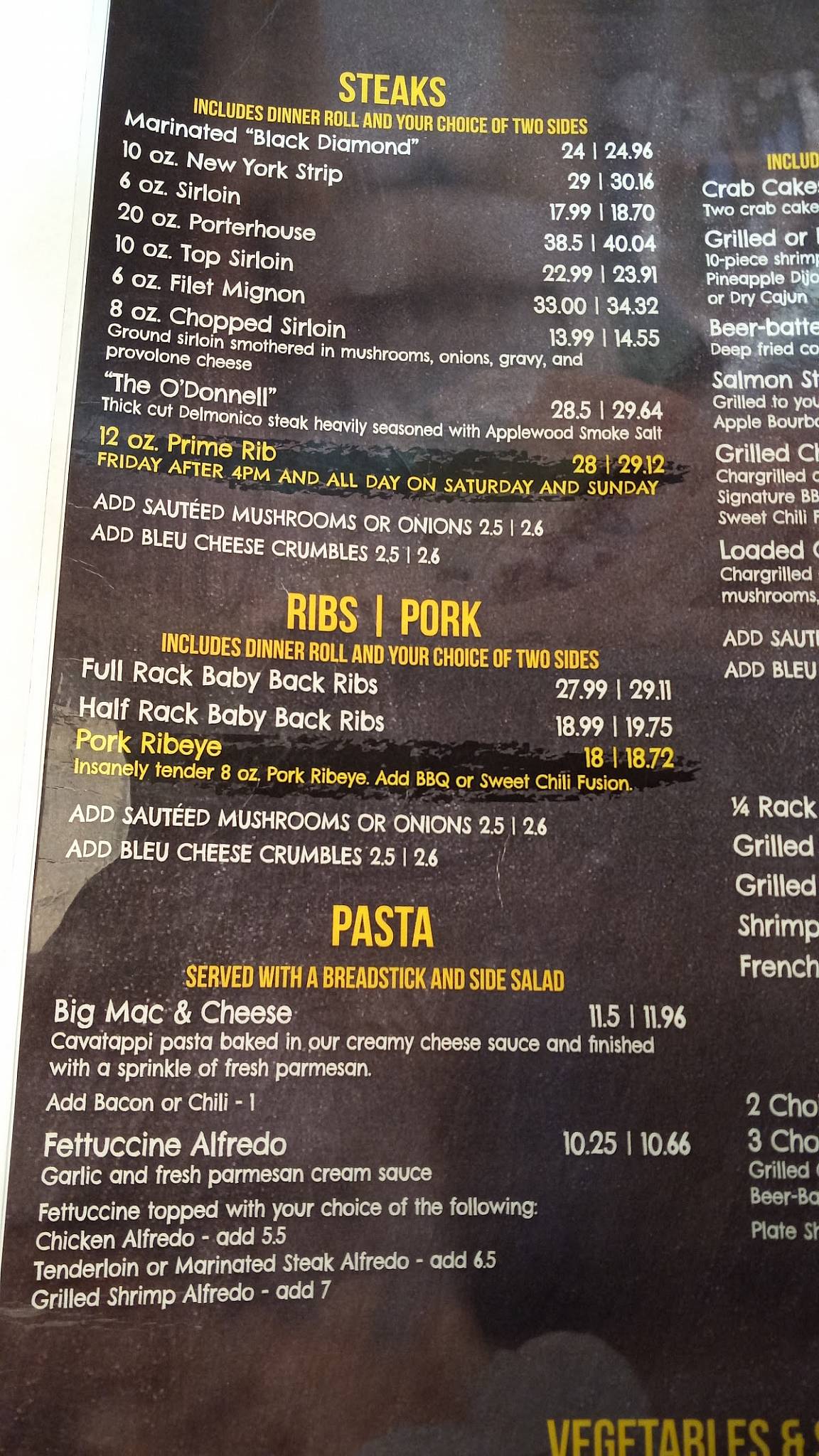 Carta del pub y bar Red River Roadhouse (RRR), Clarion