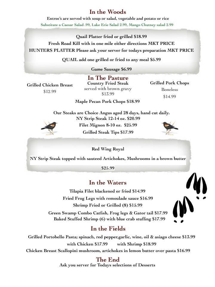Menu at Red Wing Restaurant, Groveland